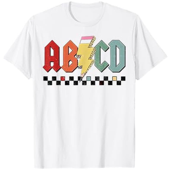 Colorful ABCD Lightning Bolt Checkerboard T-Shirt for Back to School ...