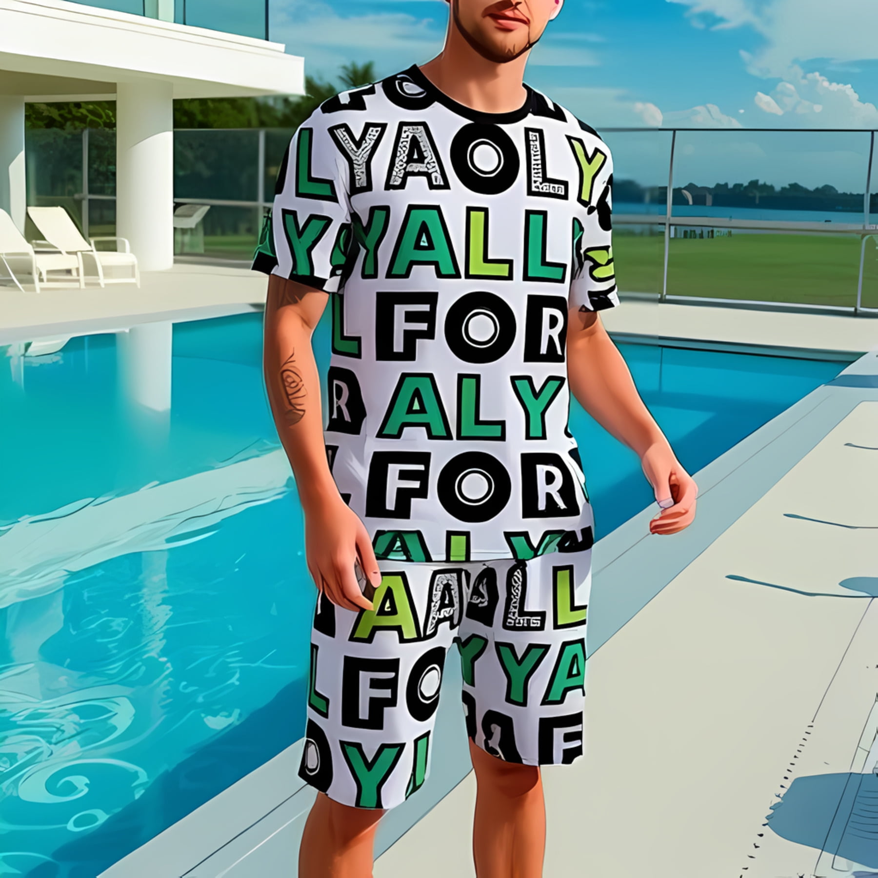 Colorful 'ALLY' Graphic T-Shirt and Matching Shorts Set for Summer ...