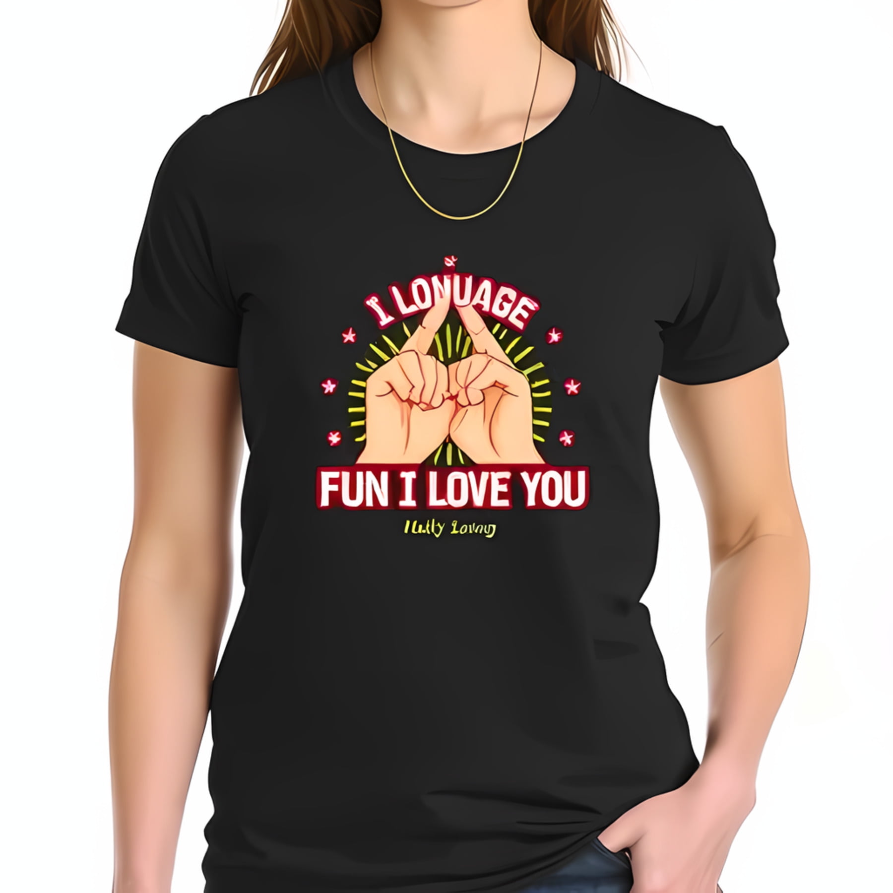 Colorful ASL 'I Love You' Graphic Cotton Short Sleeve T-Shirt - Playful ...