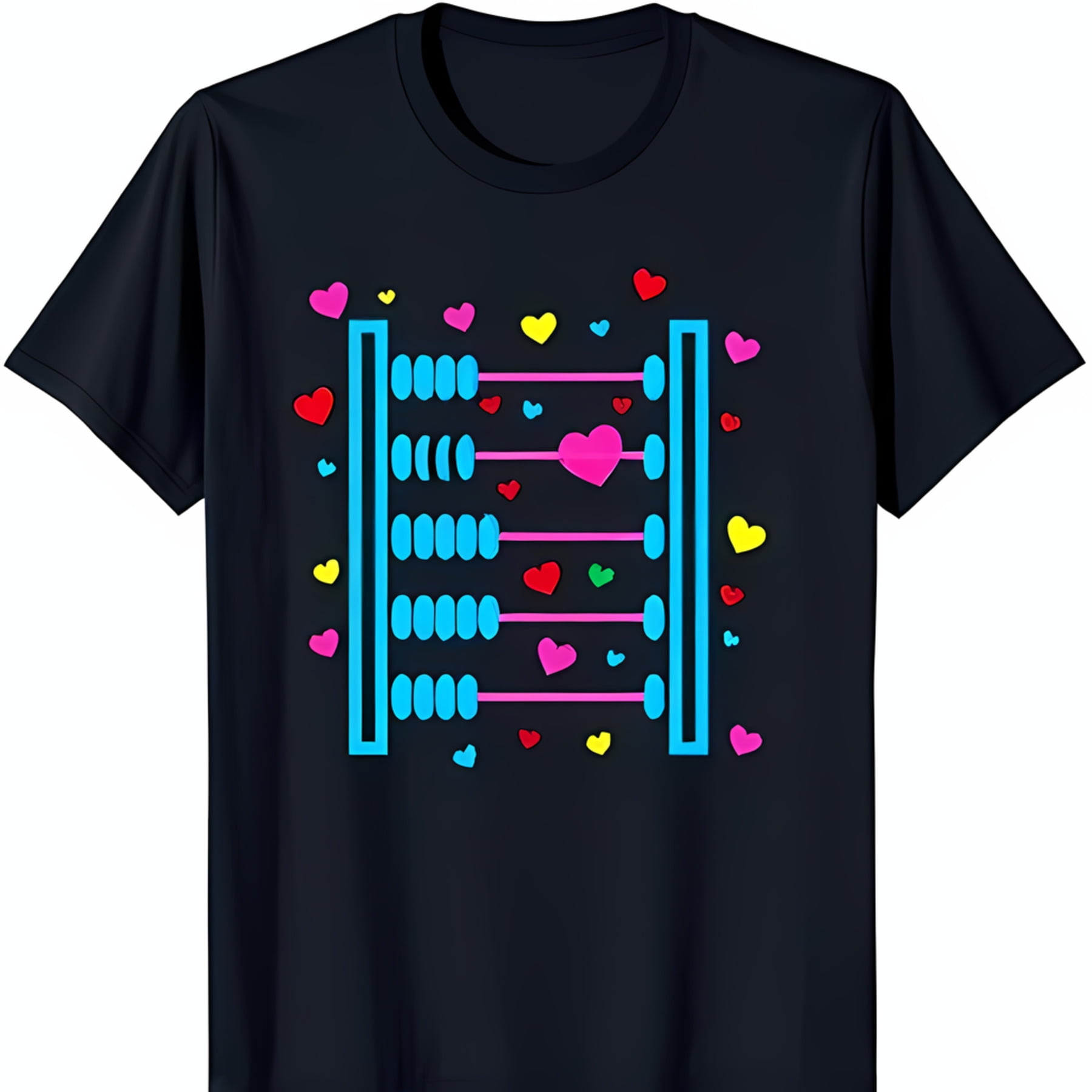 Colorful Abacus Black T-Shirt with Hearts Fun & Playful Design for All ...