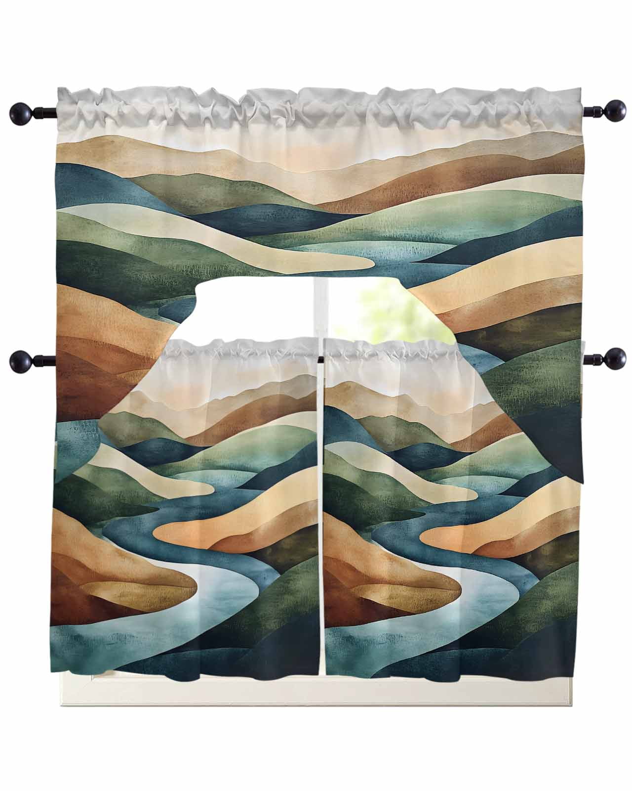 Colorful Abstract Art Kitchen Curtain and Valance Set 3 Pieces, Rod ...