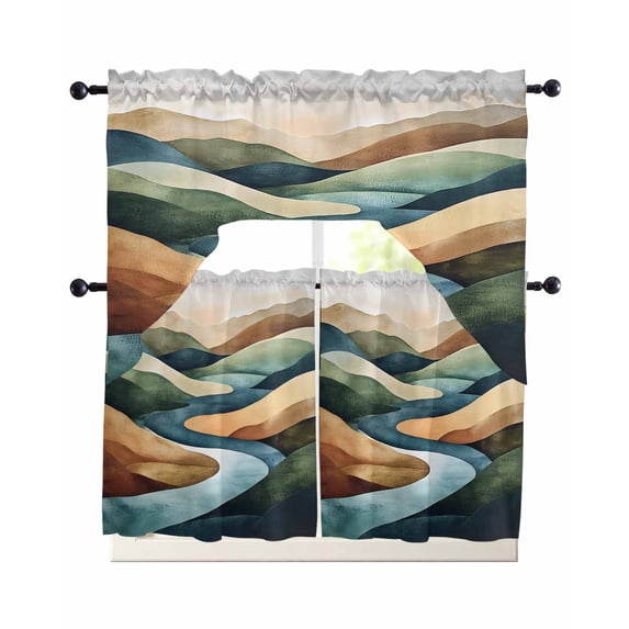 Colorful Abstract Art Kitchen Curtain and Valance Set 3 Pieces, Rod ...