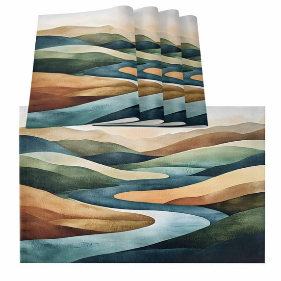Colorful Abstract Art Placemats for Dinning Table Set of 4, Mountain ...