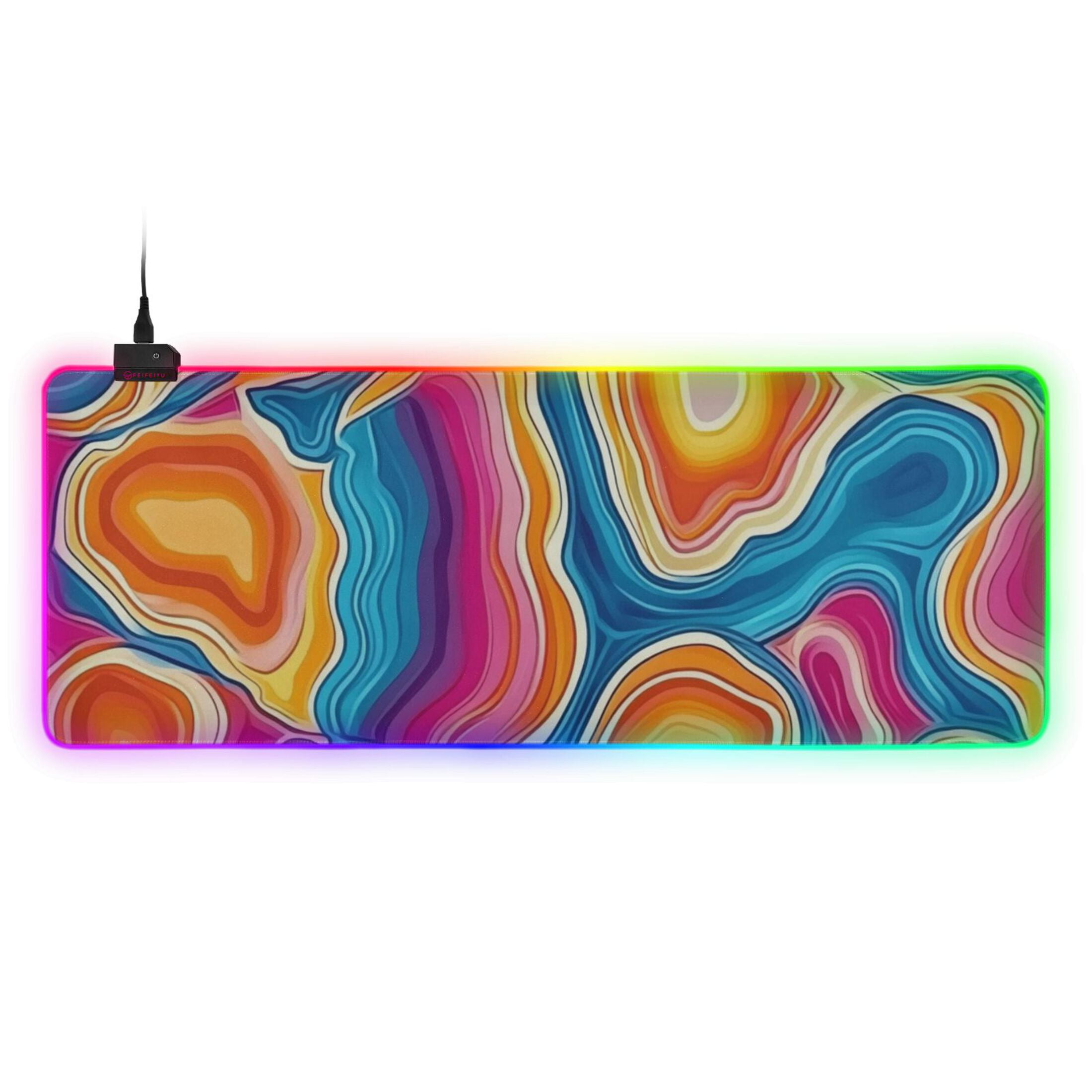 Colorful Abstract Art RGB Gaming Mouse Pad Large Keyboard Mat Rubber ...