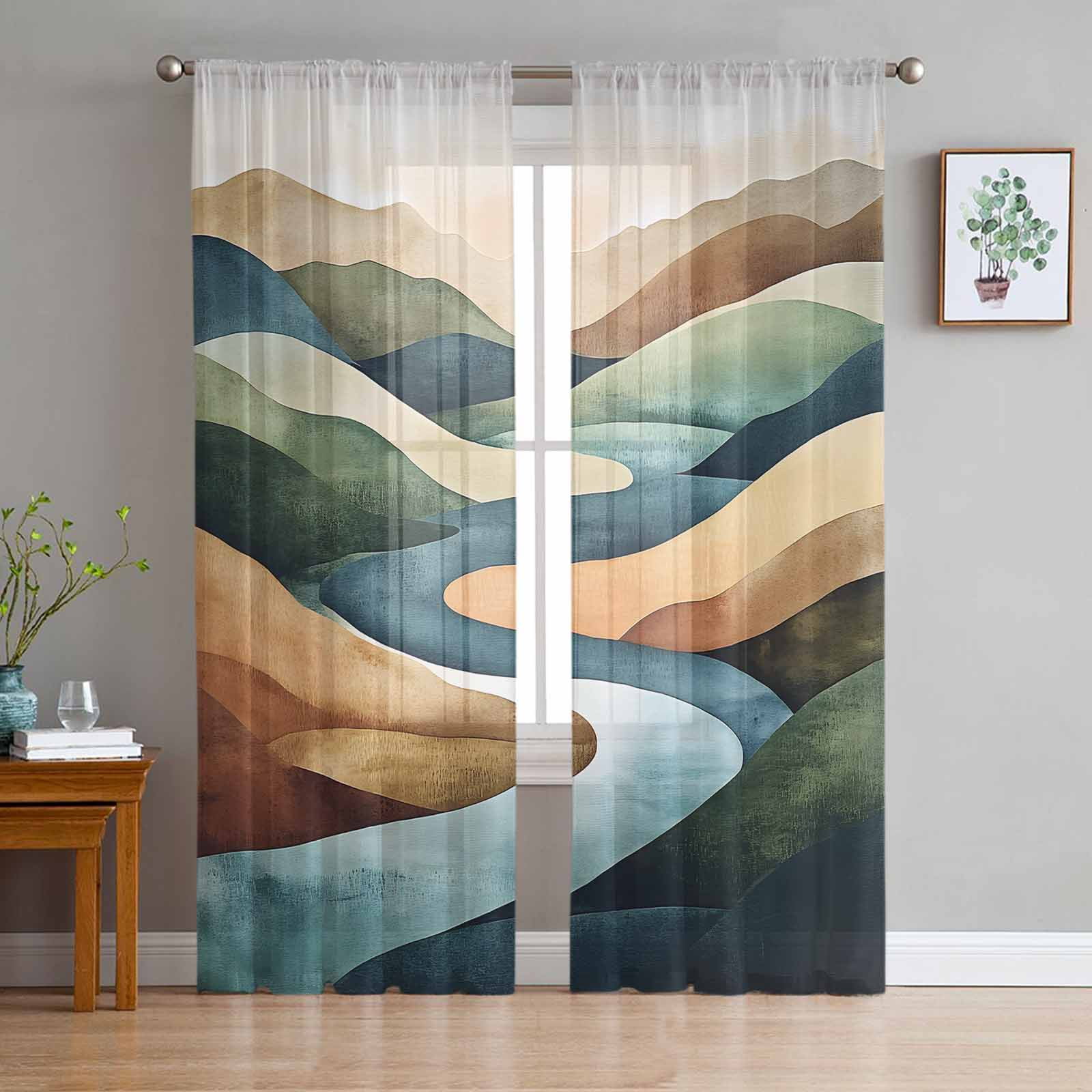 Colorful Abstract Art Sheer Curtains 63 Inch Length 2 Panels Set for ...