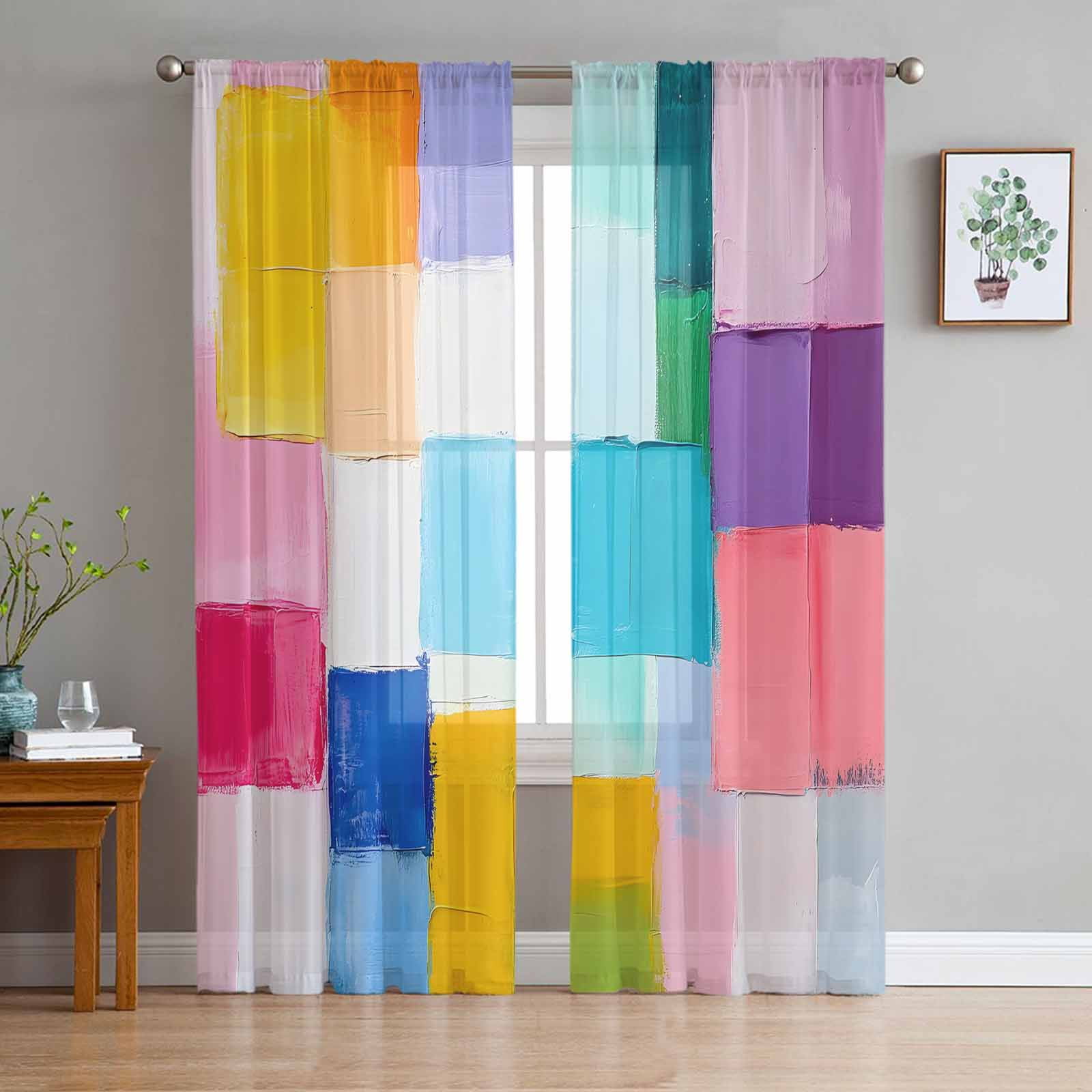 Colorful Abstract Art Sheer Curtains 96 Inch Length 2 Panels Set for ...