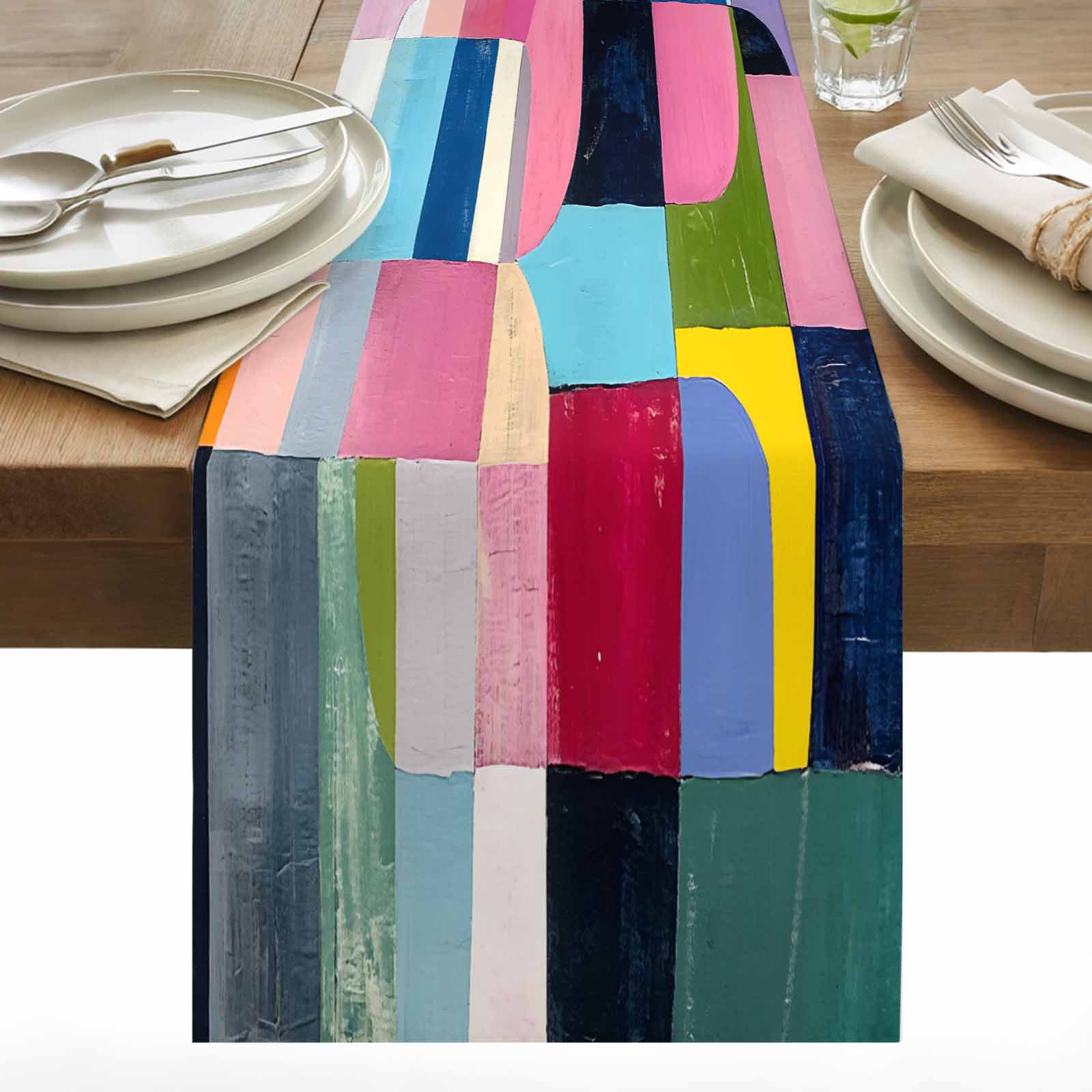 Colorful Abstract Art Table Runner 13x108 inch Geometric Modern Color ...