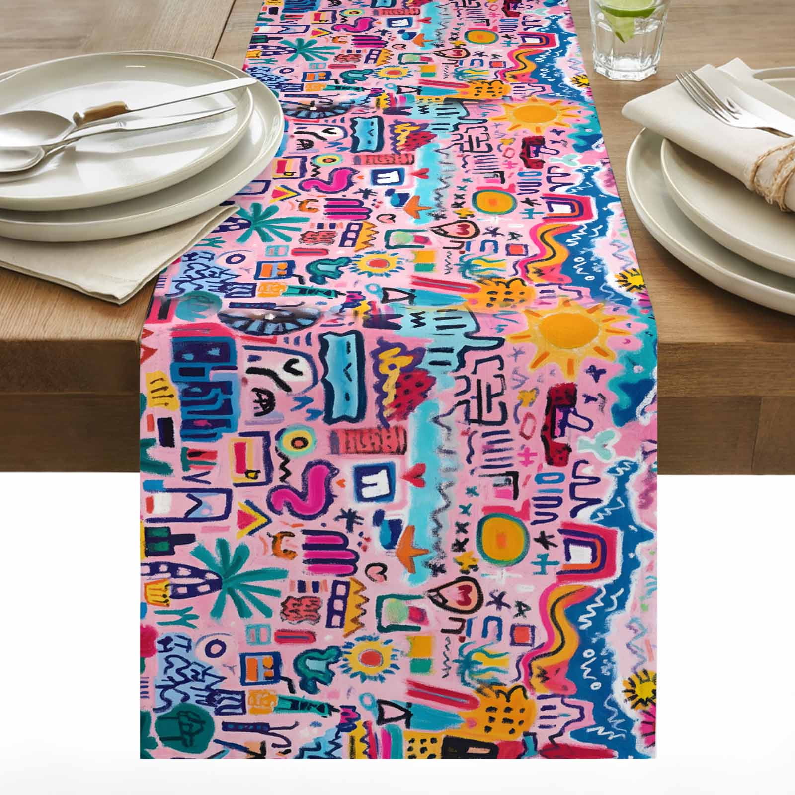 Colorful Abstract Art Table Runner 13x120 inch Graffiti Modern ...