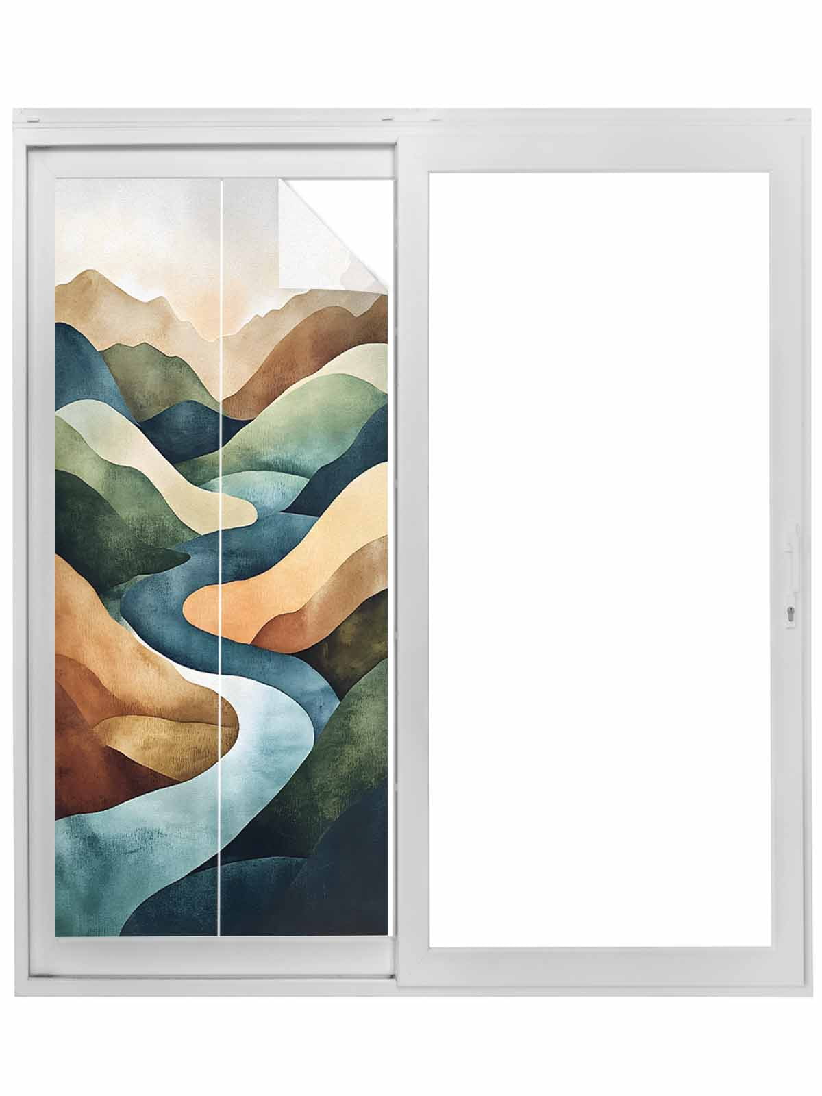 Colorful Abstract Art Window Privacy Film, Mountain Modern Watercolor ...