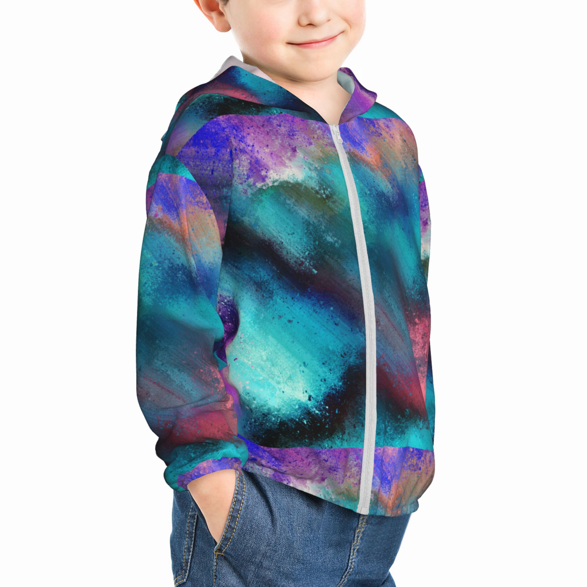 Colorful Abstract Background Kids Zip-Up Hoodie Girls Boys Sun Protection Jacket Hooded Cooling ...
