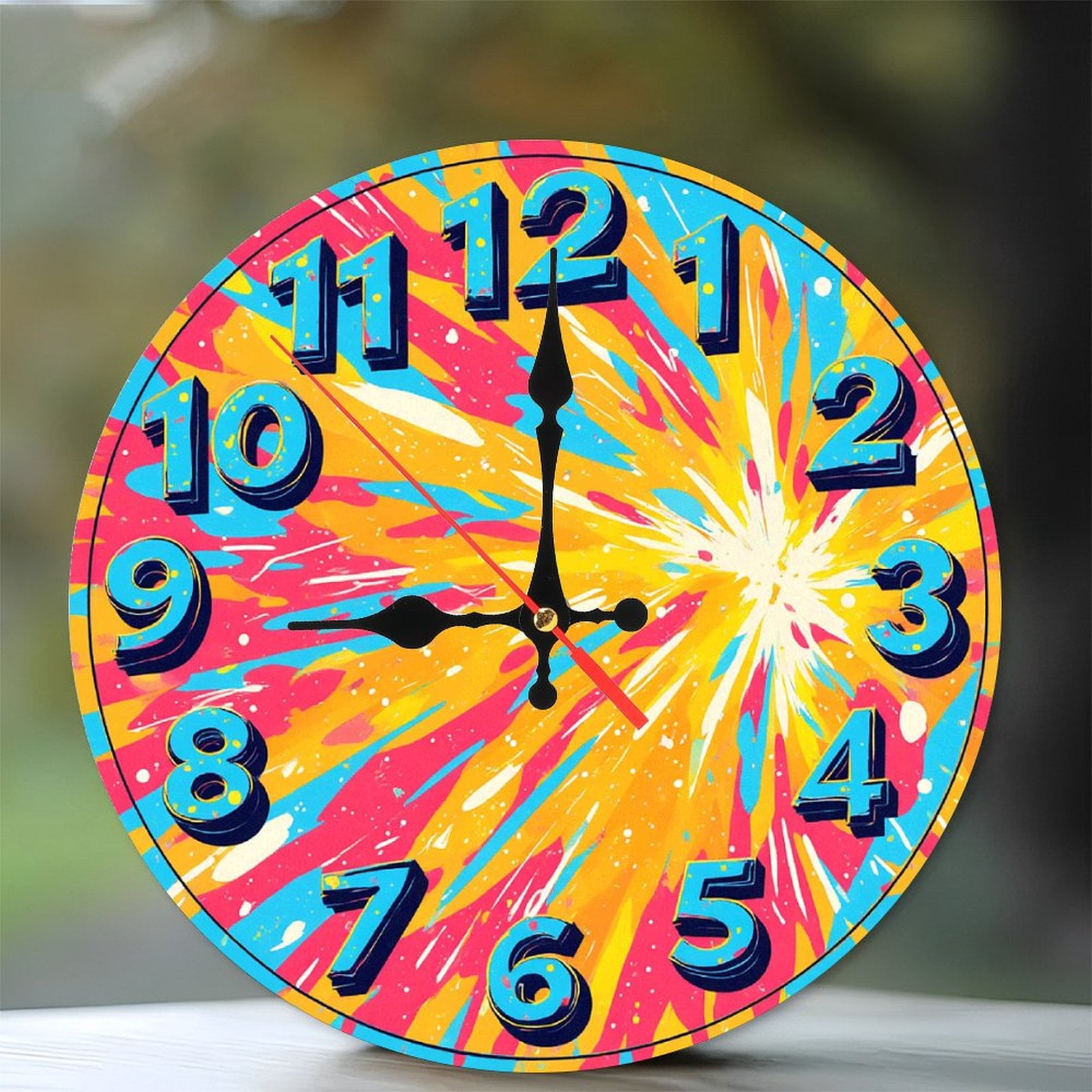 Colorful Abstract Burst Clock Wall Decor 10-Inch Silent Wooden Wall ...