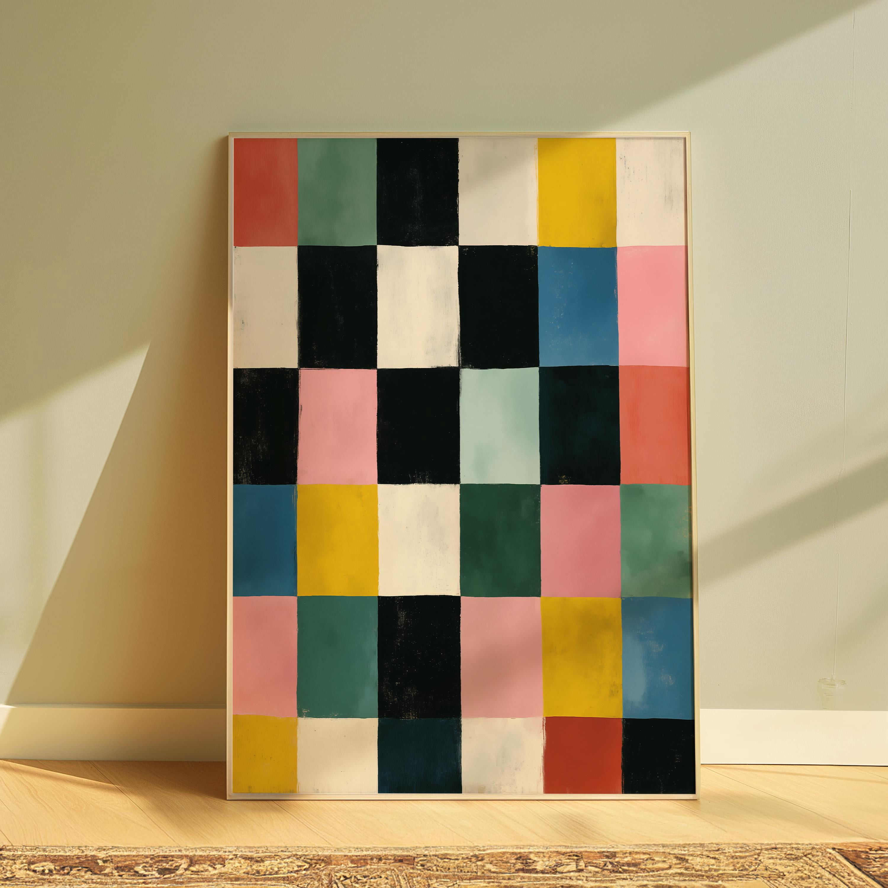 Colorful Abstract Checkerboard Wall Art – Modern Geometric Grid Print ...