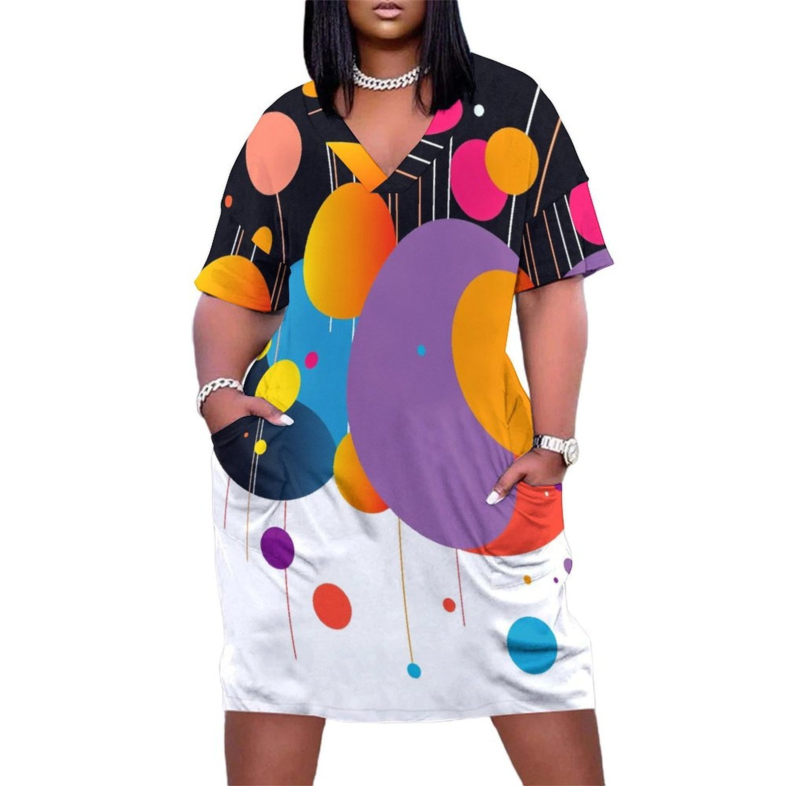 Colorful Abstract Circles Loose Pocket Dress Summer Dress Woman 2025 Trendy Women"s Clothing ...