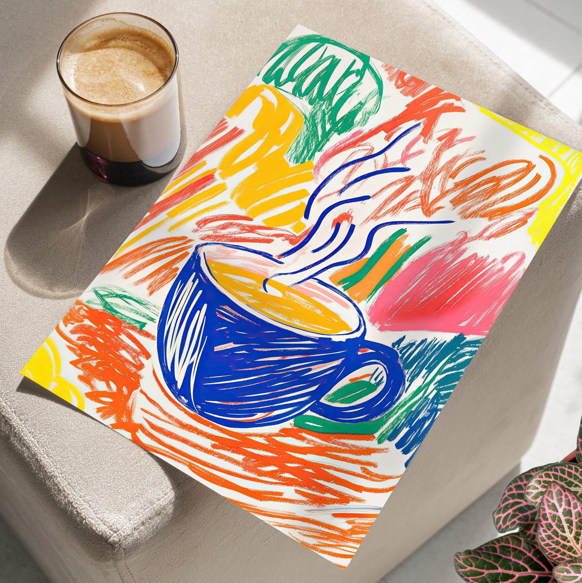 Colorful Abstract Coffee Matisse Inspired Artwork Boho Minimalist Tea ...
