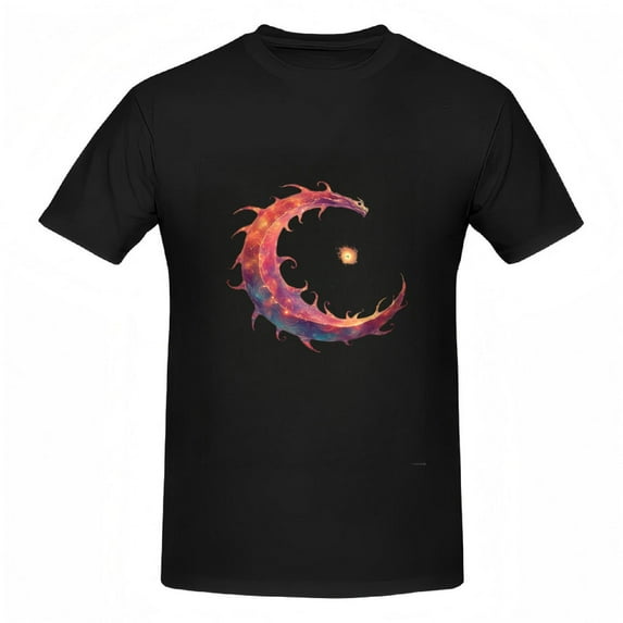 Colorful Abstract Dragon & Moon Design Cotton Short Sleeve T-Shirt ...