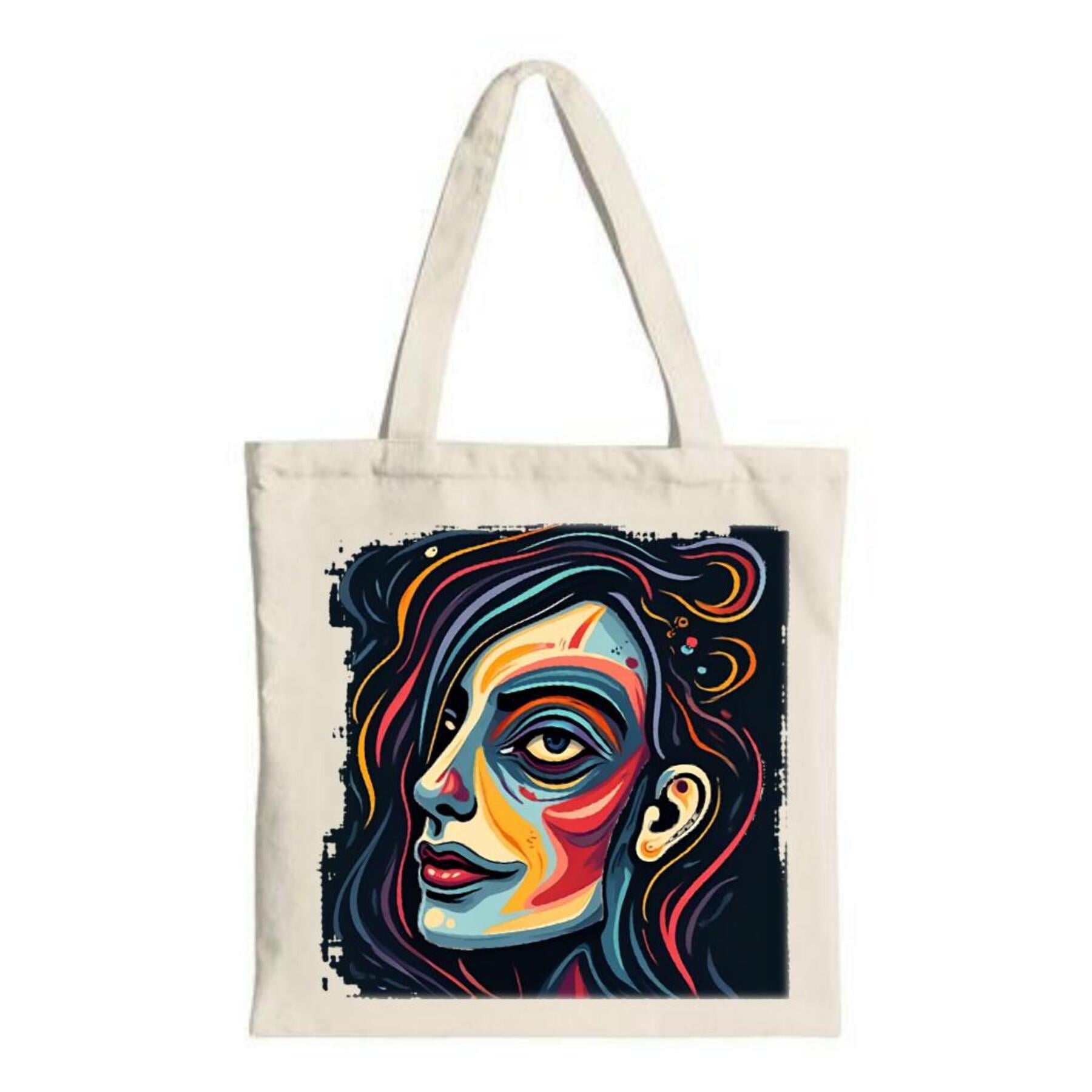 Colorful Abstract Face Tote Bag - Vibrant Swirling Patterns on Dark ...