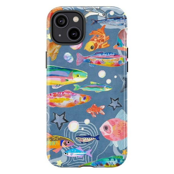 Colorful Abstract Fish Pattern Phone Case, Artistic Ocean Blue Marine ...