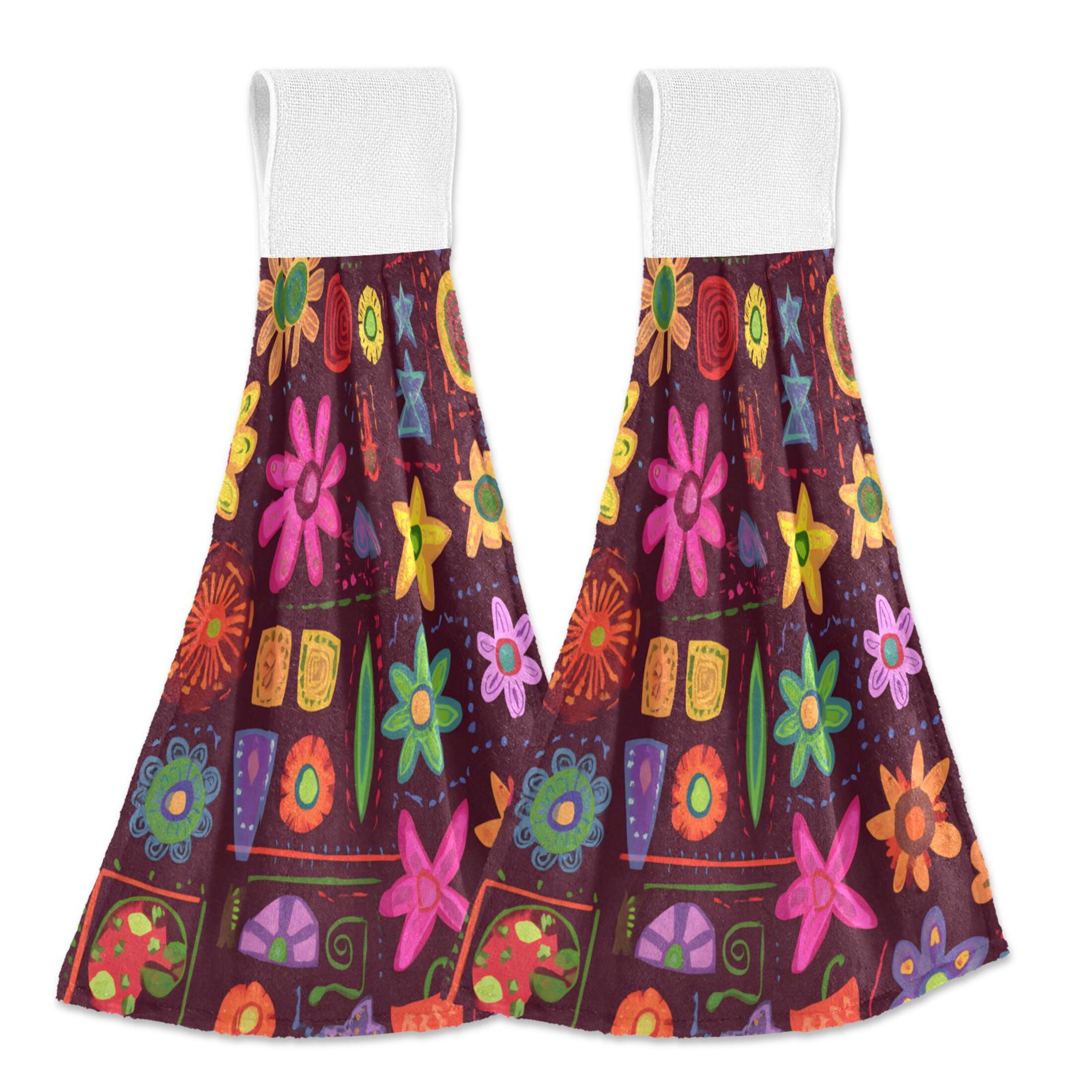 Colorful Abstract Flowers Hand Towels 2 Pack Quick Drying Home Storage ...