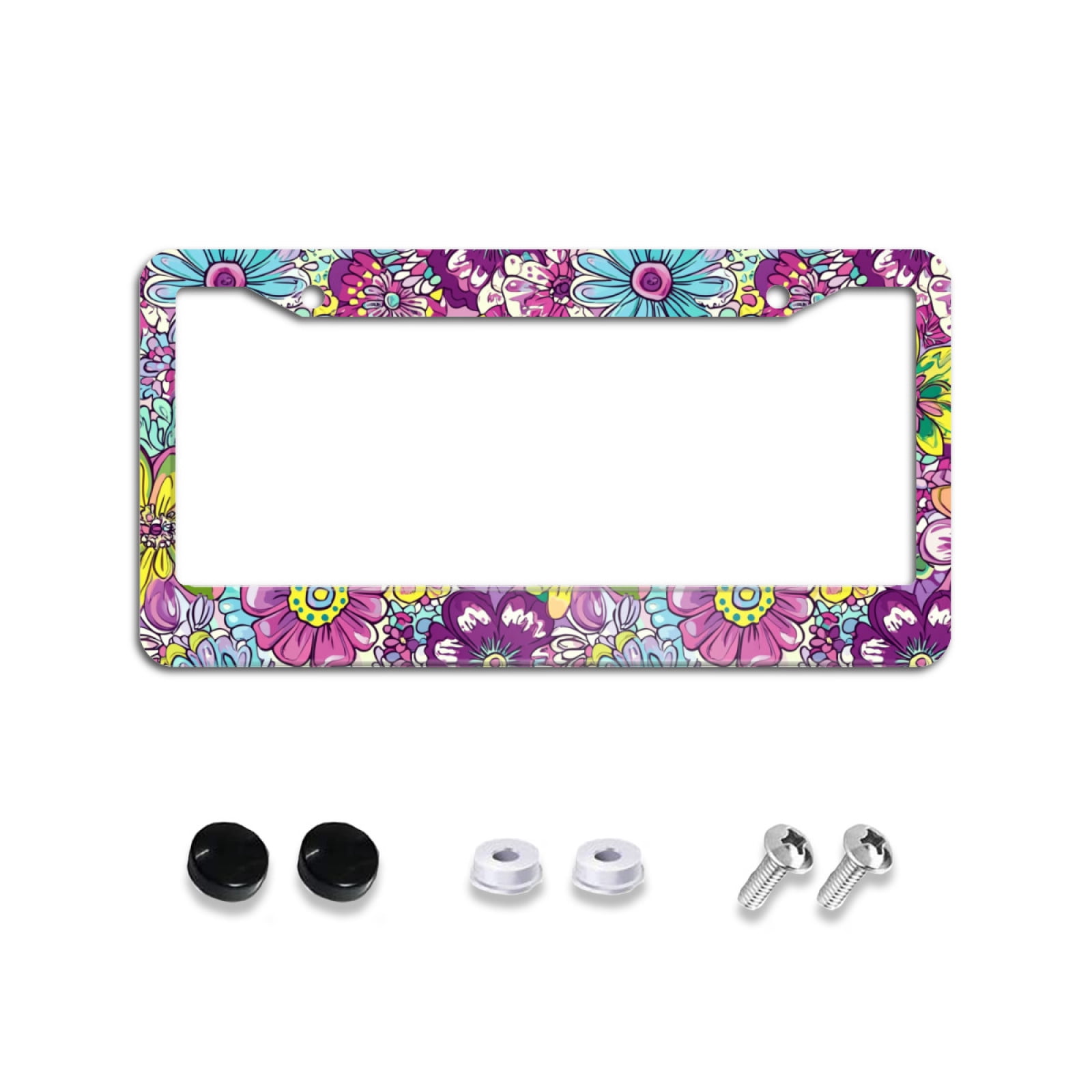 Colorful Abstract Flowers License Plate Frames for Women Men Car Plate ...