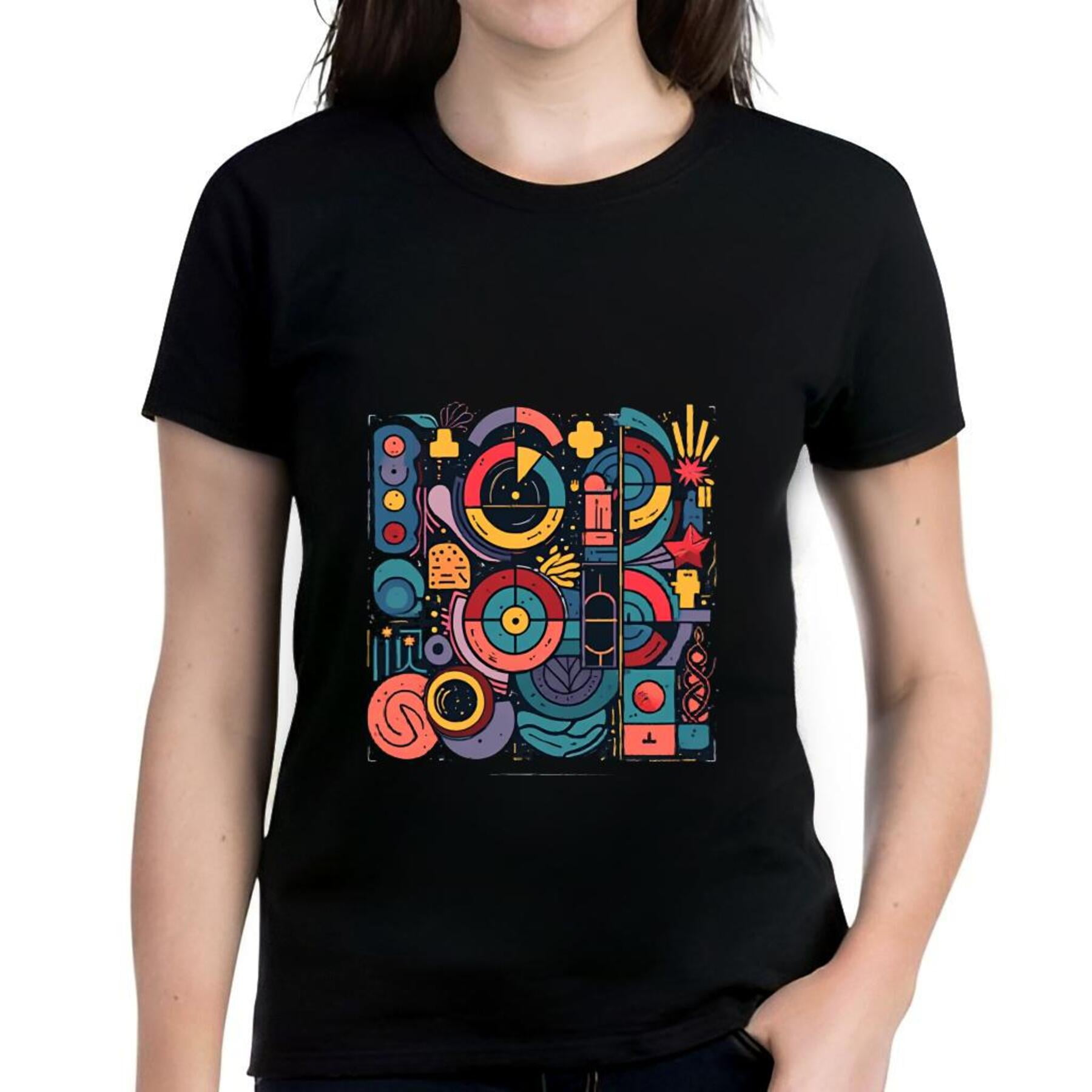 Colorful Abstract Geometric Pattern Cotton Short Sleeve T-Shirt for ...