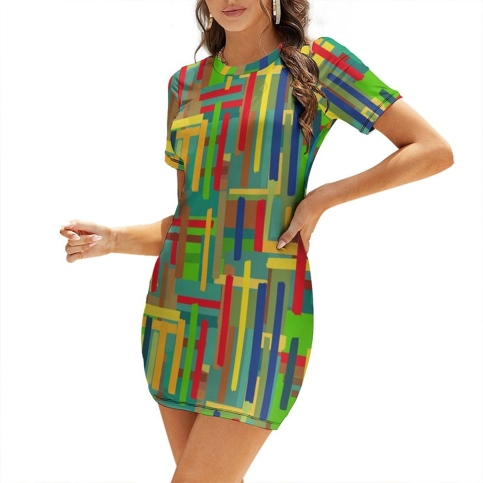 Colorful Abstract Geometric Pattern Short Dress Dresses For Woman Fairy ...