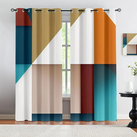 Colorful Abstract Geometry Blackout Window Curtain, Minimal Multi-Color ...