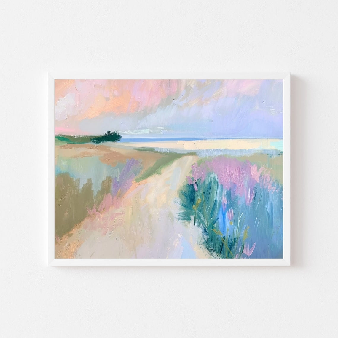 Colorful Abstract Landscape Painting Pastel Field Wall Art Print Pink ...