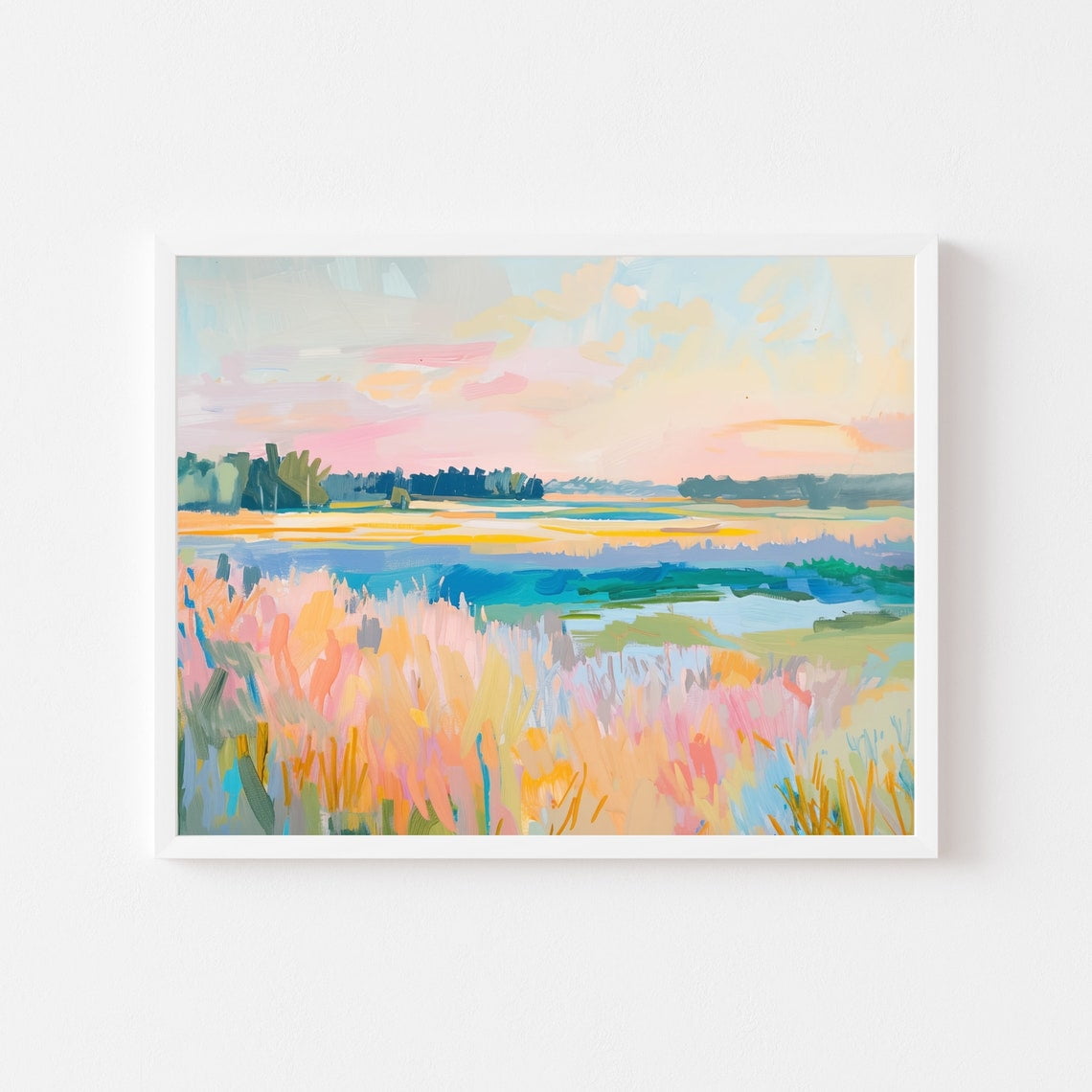 Colorful Abstract Landscape Painting Vibrant Pastel Field Wall Art ...