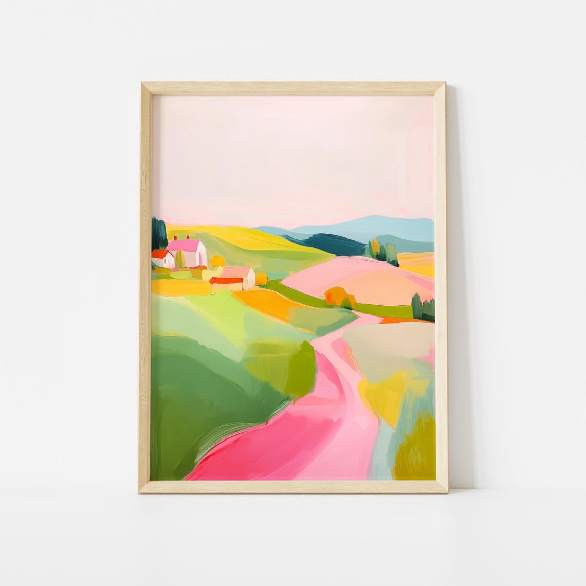 Colorful Abstract Landscape Poster Pink Modern Watercolor Spring Field ...