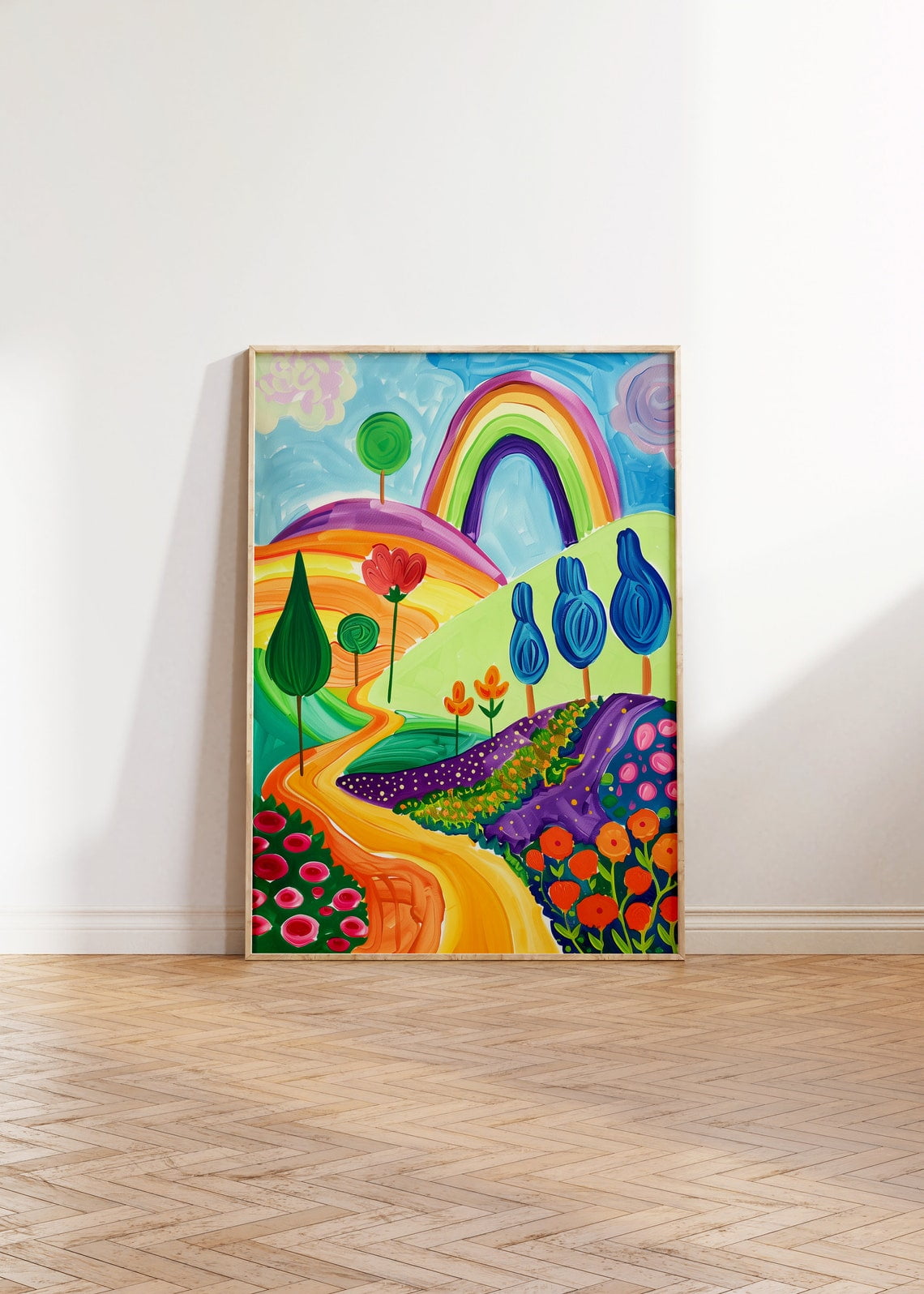 Colorful Abstract Landscape Wall Art, Vibrant Floral Nature Poster ...