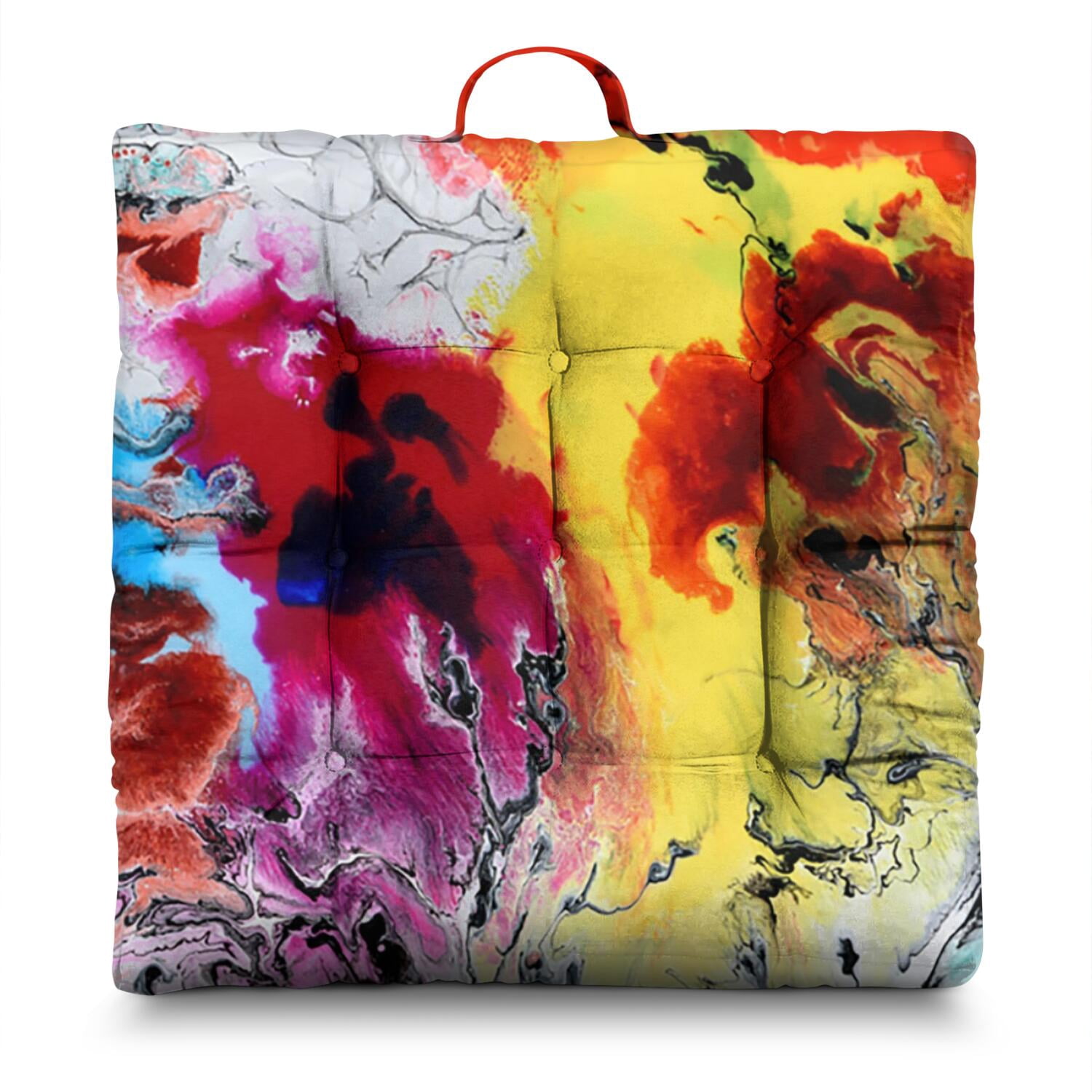 Colorful Abstract Meditation Cushion - Modern Square Zabuton Seat with ...