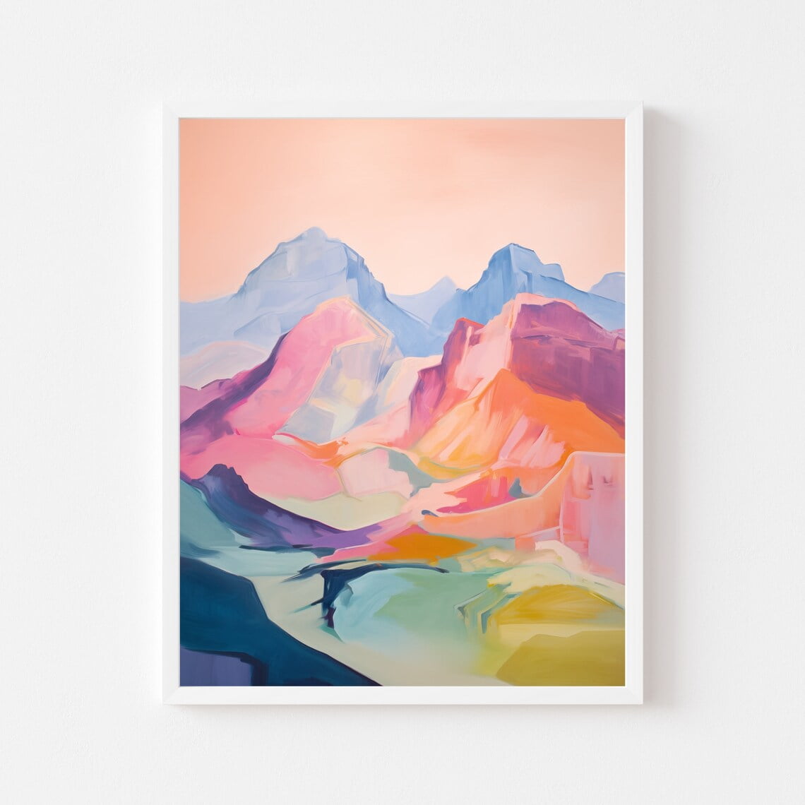 Colorful Abstract Mountain Painting Pastel Rainbow Watercolor Art ...