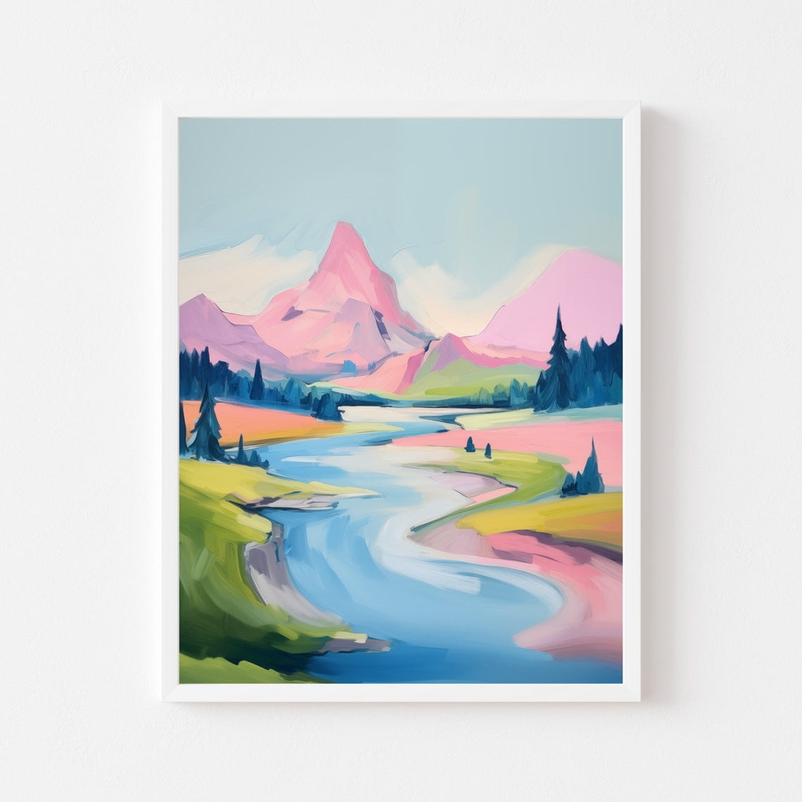 Colorful Abstract Mountain Painting Pink Landscape Watercolor Art Print ...
