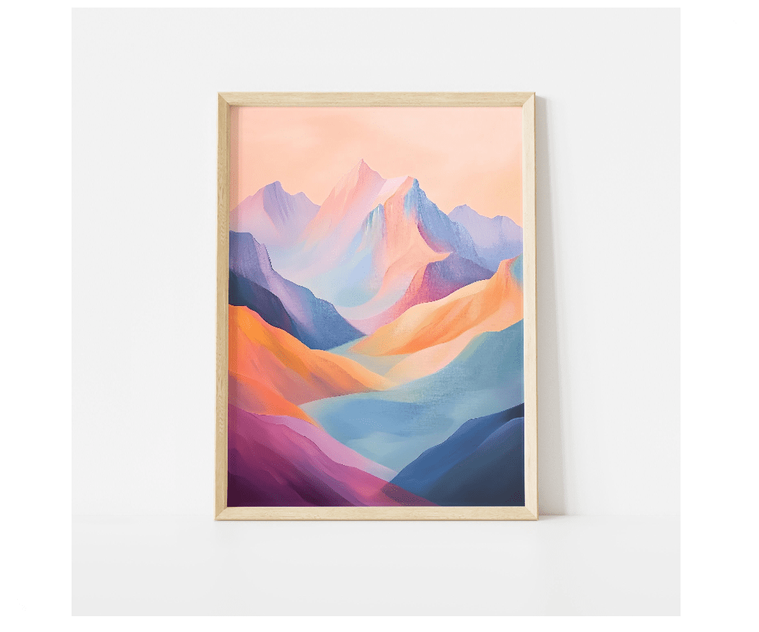 Colorful Abstract Mountain Poster Pastel Landscape Wall Art Soft ...