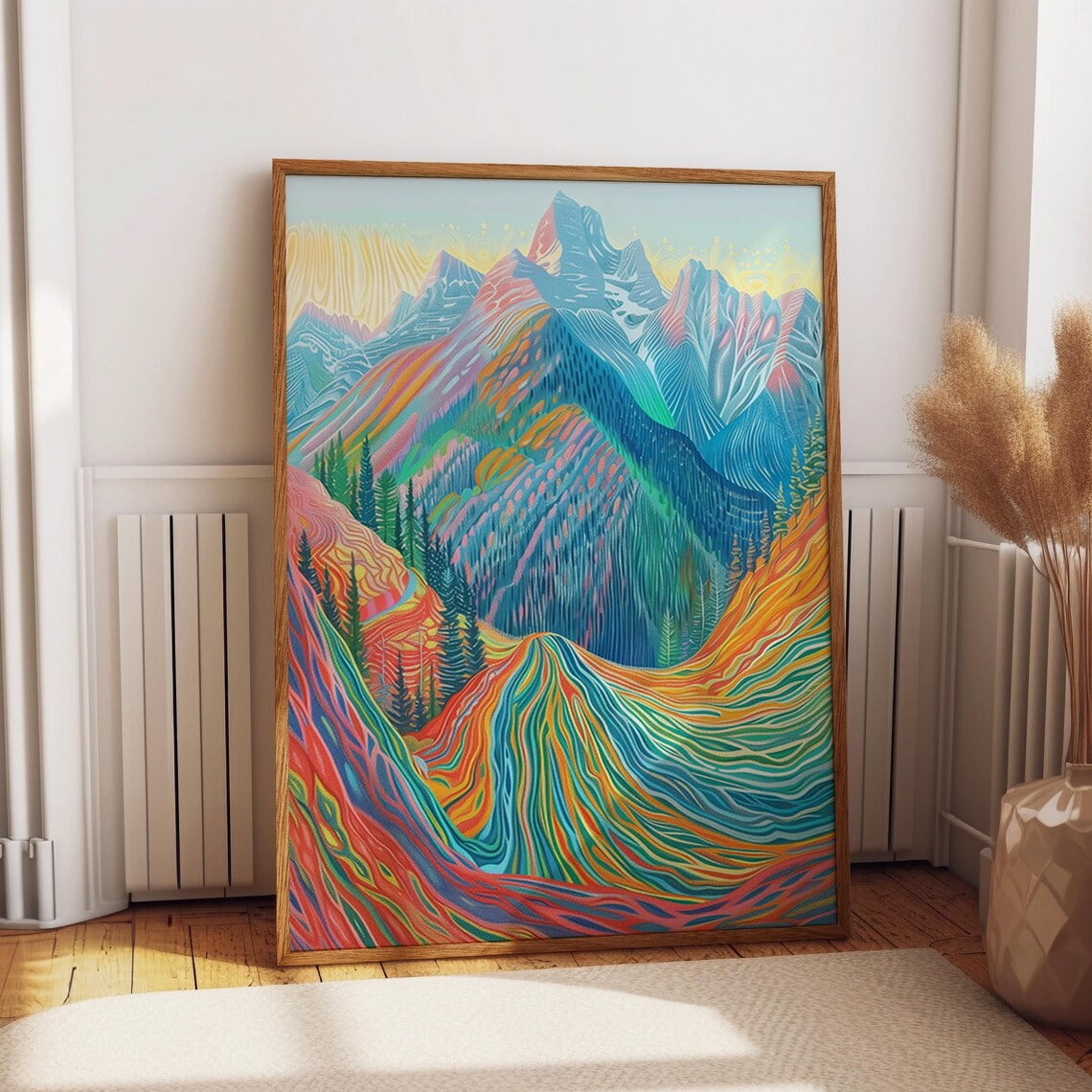 Colorful Abstract Mountain Print - Swirling Mountain Landscape Art ...