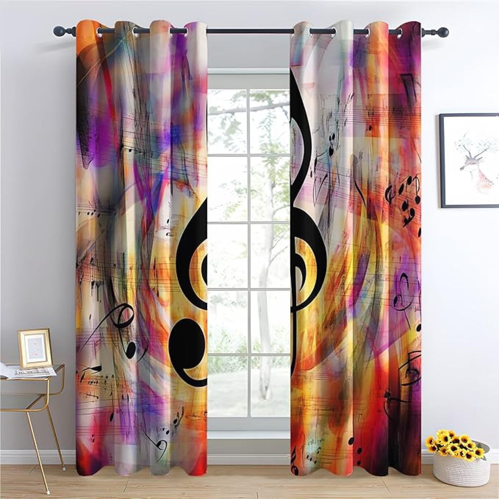 Colorful Abstract Musical Note Blackout Curtains, Treble Clef Patterned ...