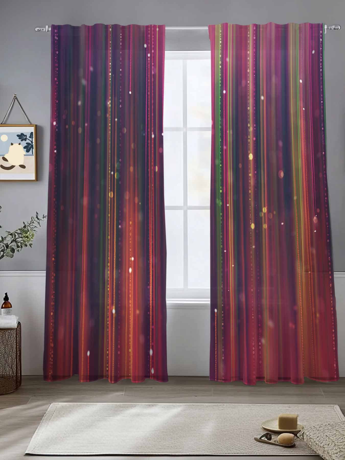 Colorful Abstract Neon Lights Sheer Curtains 96 Inches Long 2 Panels ...