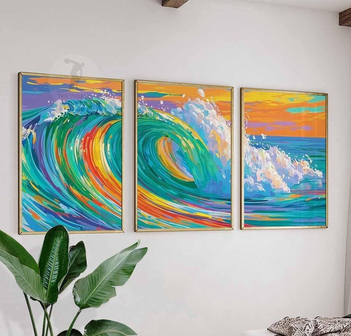 Colorful Abstract Ocean Wave Coastal Seascape Trio Set 3 Unframed Paper ...