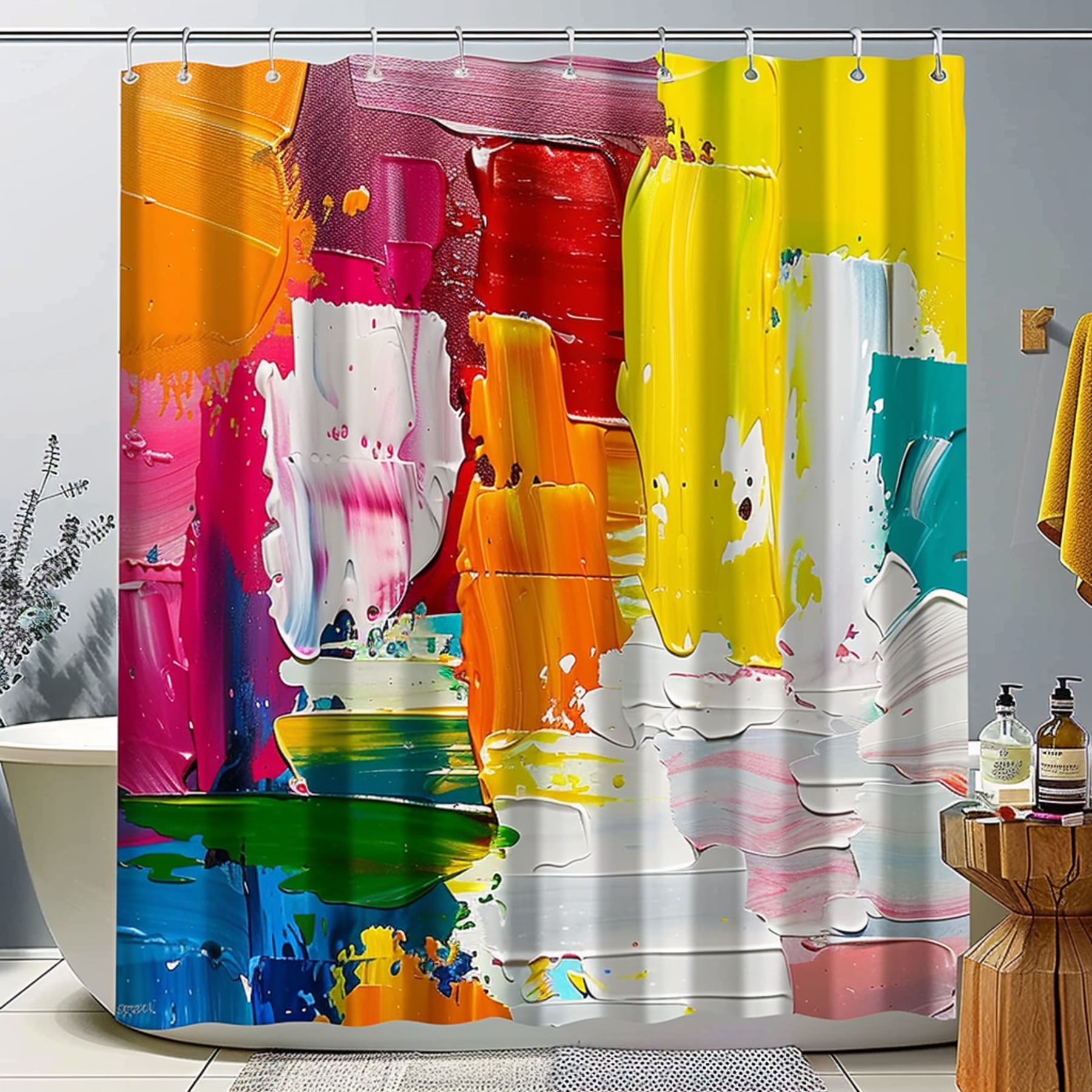 Colorful Abstract Painting Bathroom Curtain Bright Colors Heavy Brush ...