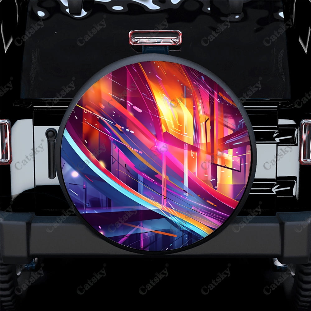 Colorful Abstract Painting Polyester Universal Spare Wheel Tire Cover ...