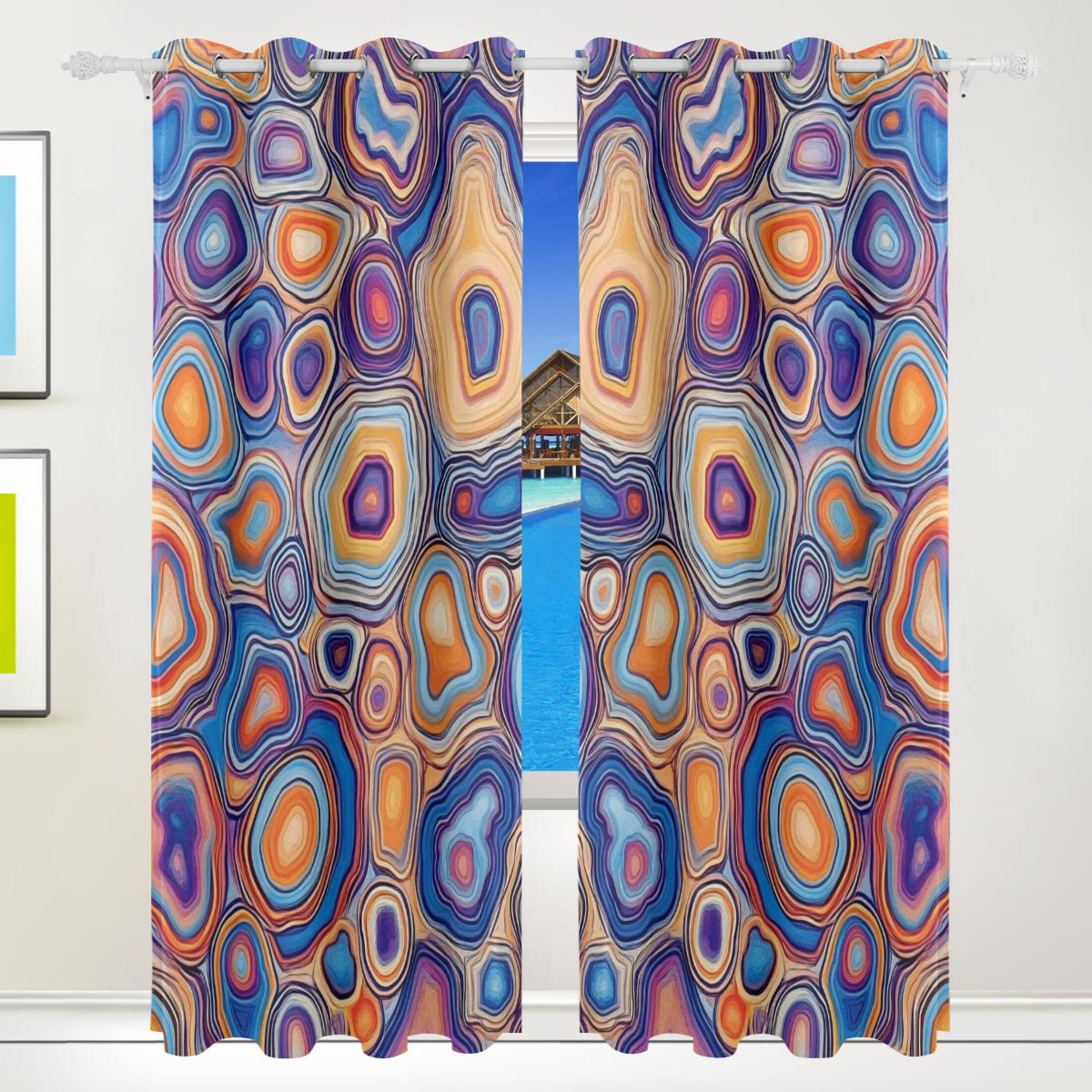 Colorful Abstract Pattern Blackout Curtains for Living Room Bedroom 55W ...