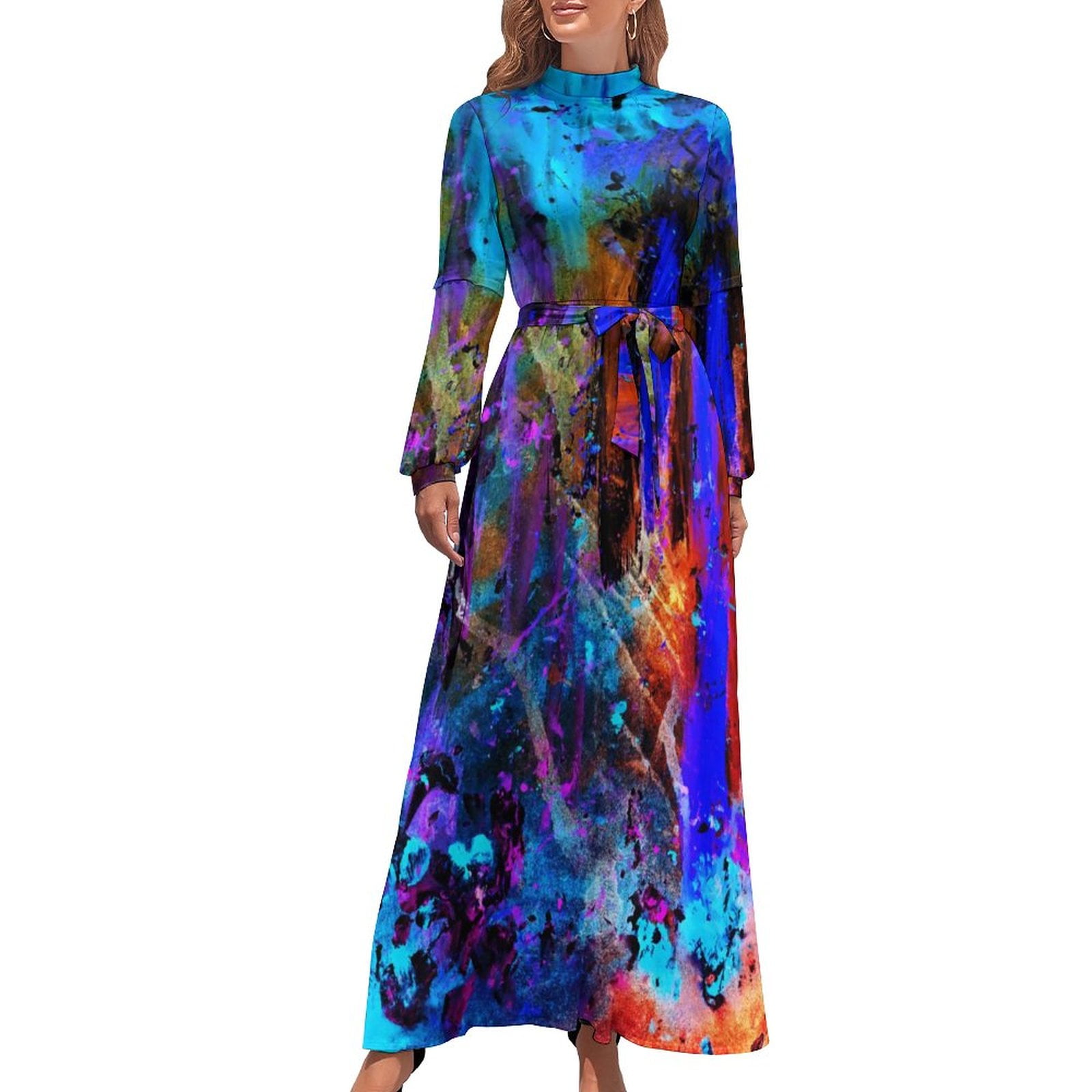 Colorful Abstract Print Dress Graffiti Art Elegant Maxi Dress Aesthetic ...