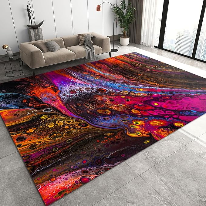 Colorful Abstract Retro Area Carpet, Blue Purple Red Brown Fluid Art ...