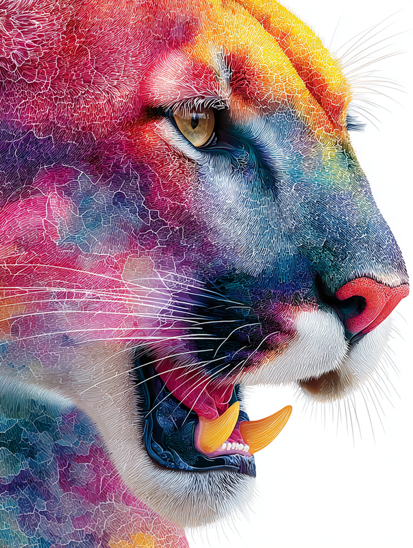 Colorful Abstract Roaring Puma Cougar Animal Canvas Modern Home Living ...