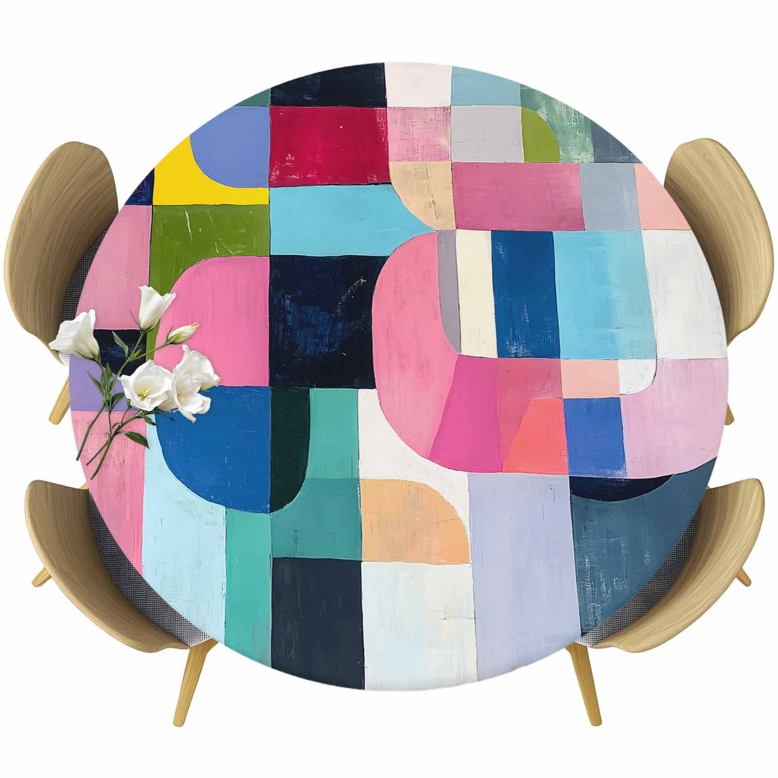 Colorful Abstract Round Tablecloth 45-54 Inch Round Fitted Table Cloth ...