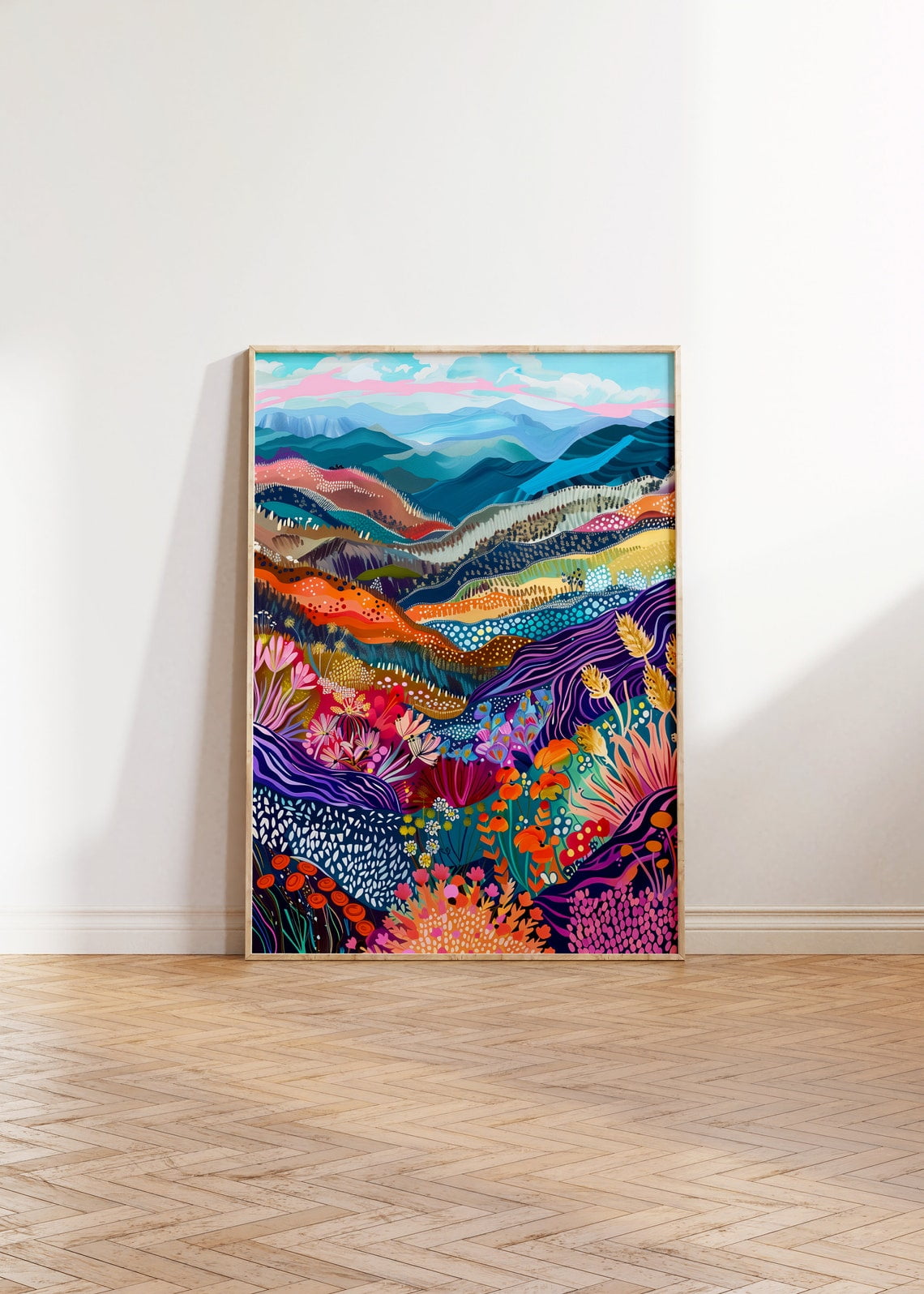 Colorful Abstract Scenery Wall Art, Mountains Landscape Art, Bright ...