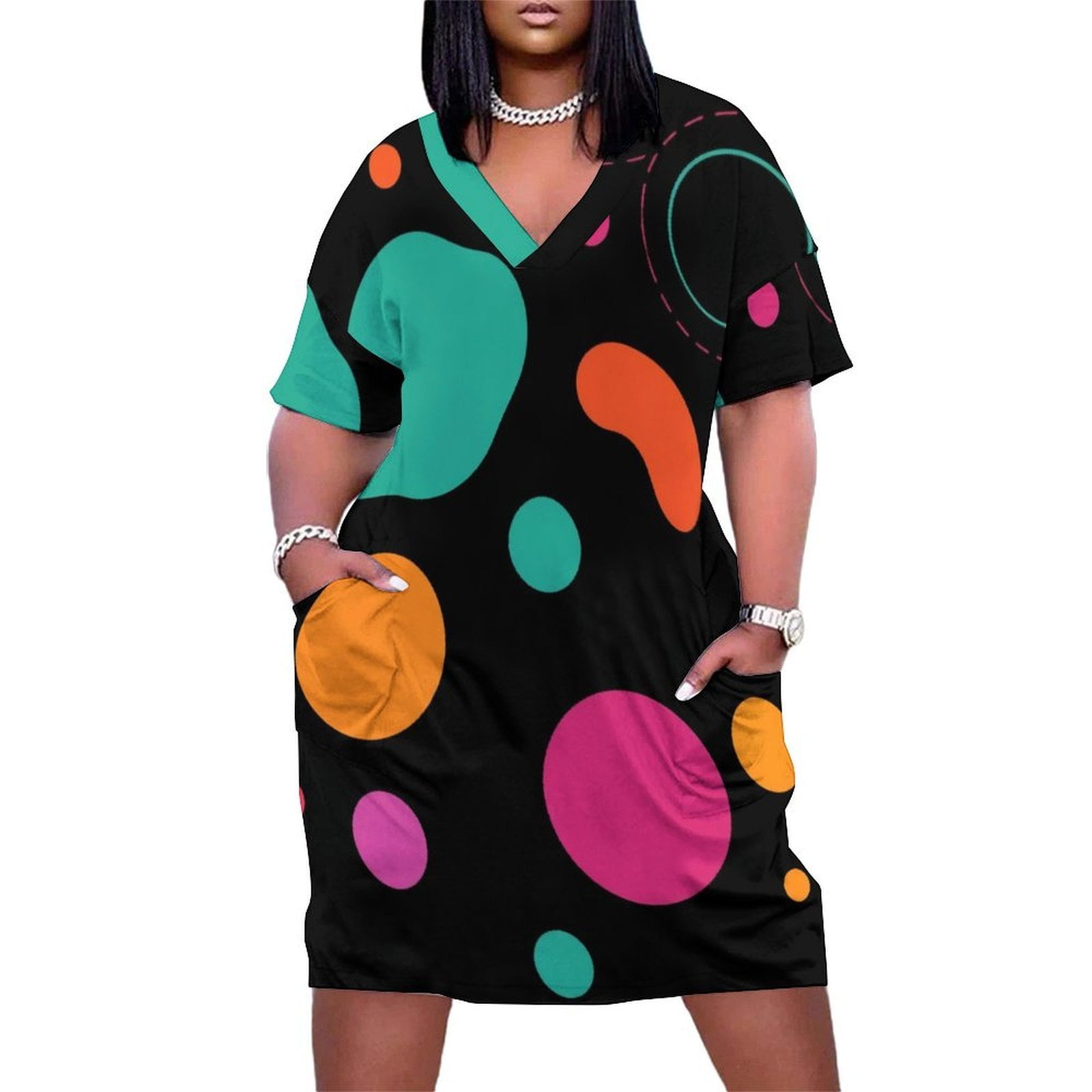 Colorful Abstract Shapes Loose Pocket Dress Summer Dress Woman 2025 Trendy Women"s Clothing ...