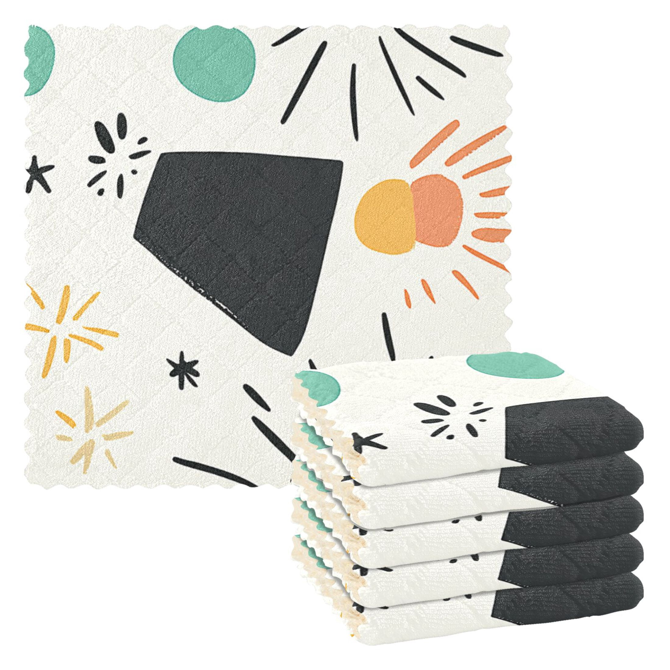 Colorful Abstract Shapes and Dots 6 Pack Kitchen Cleaning Cloths 11'' x ...