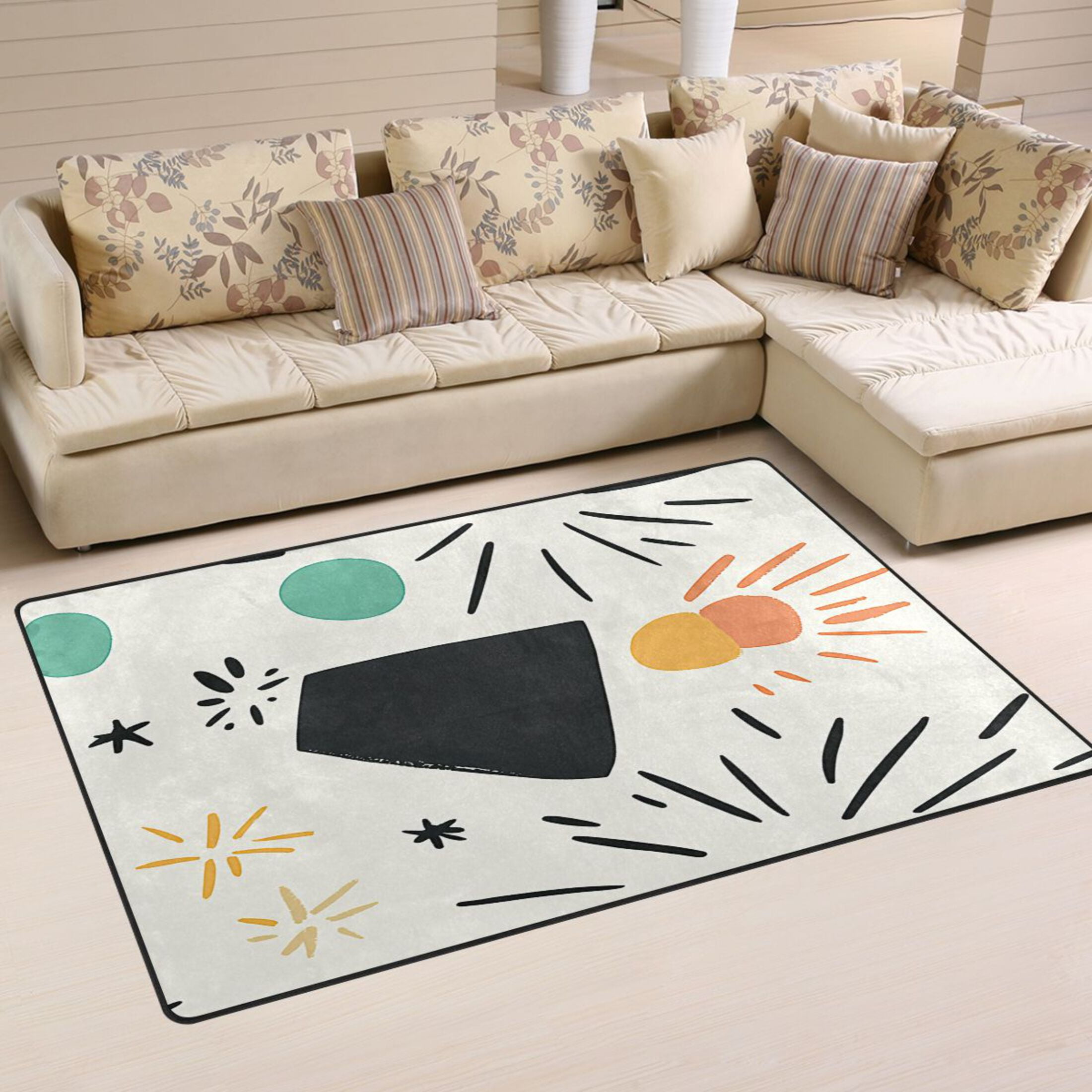 Colorful Abstract Shapes and Dots Soft Polyester Area Rug 60''x39 ...