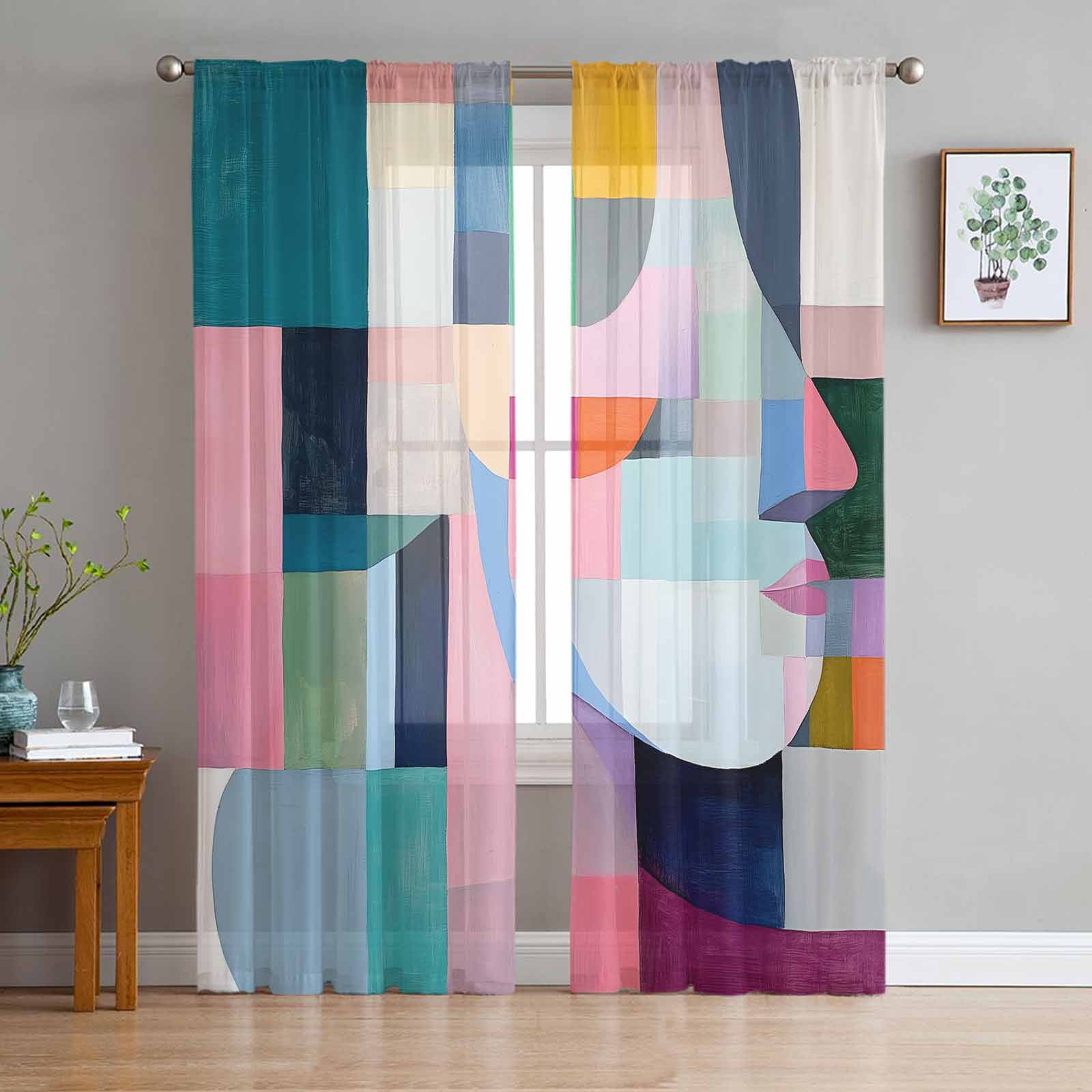 Colorful Abstract Sheer Curtains 108 Inch Length 2 Panels Set for ...